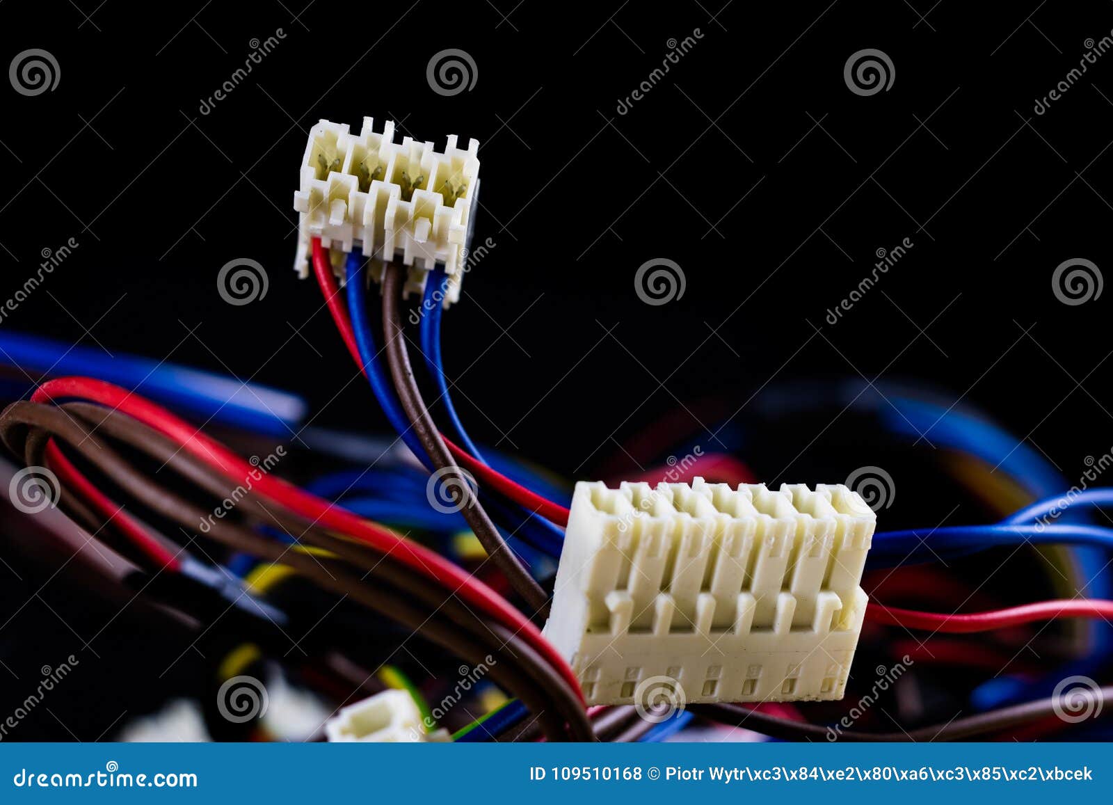 Electric Cables, Plugs and Connectors on a Wooden Workshop Table Stock ...