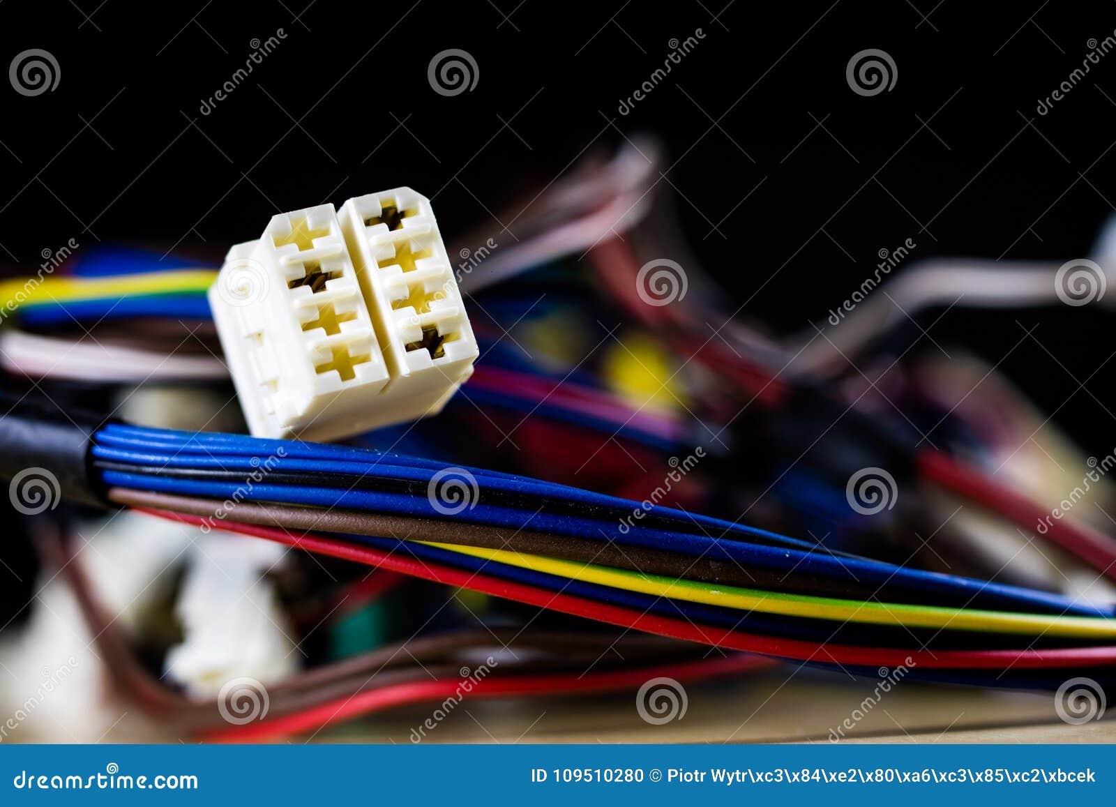 Electric Cables, Plugs and Connectors on a Wooden Workshop Table Stock ...