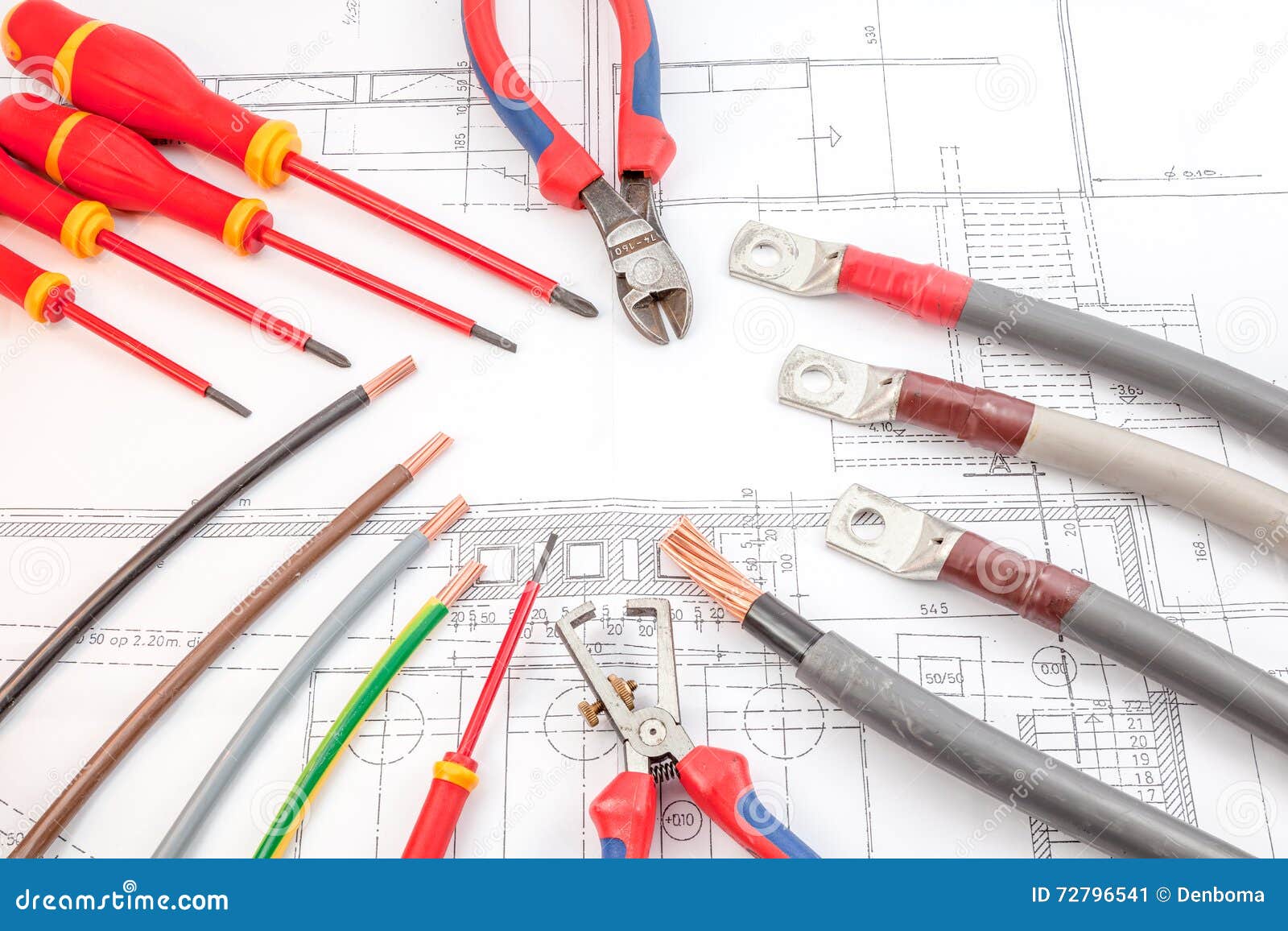The Electric Cables Screwdrivers, Wire Cutters Stock Image - Image of ...