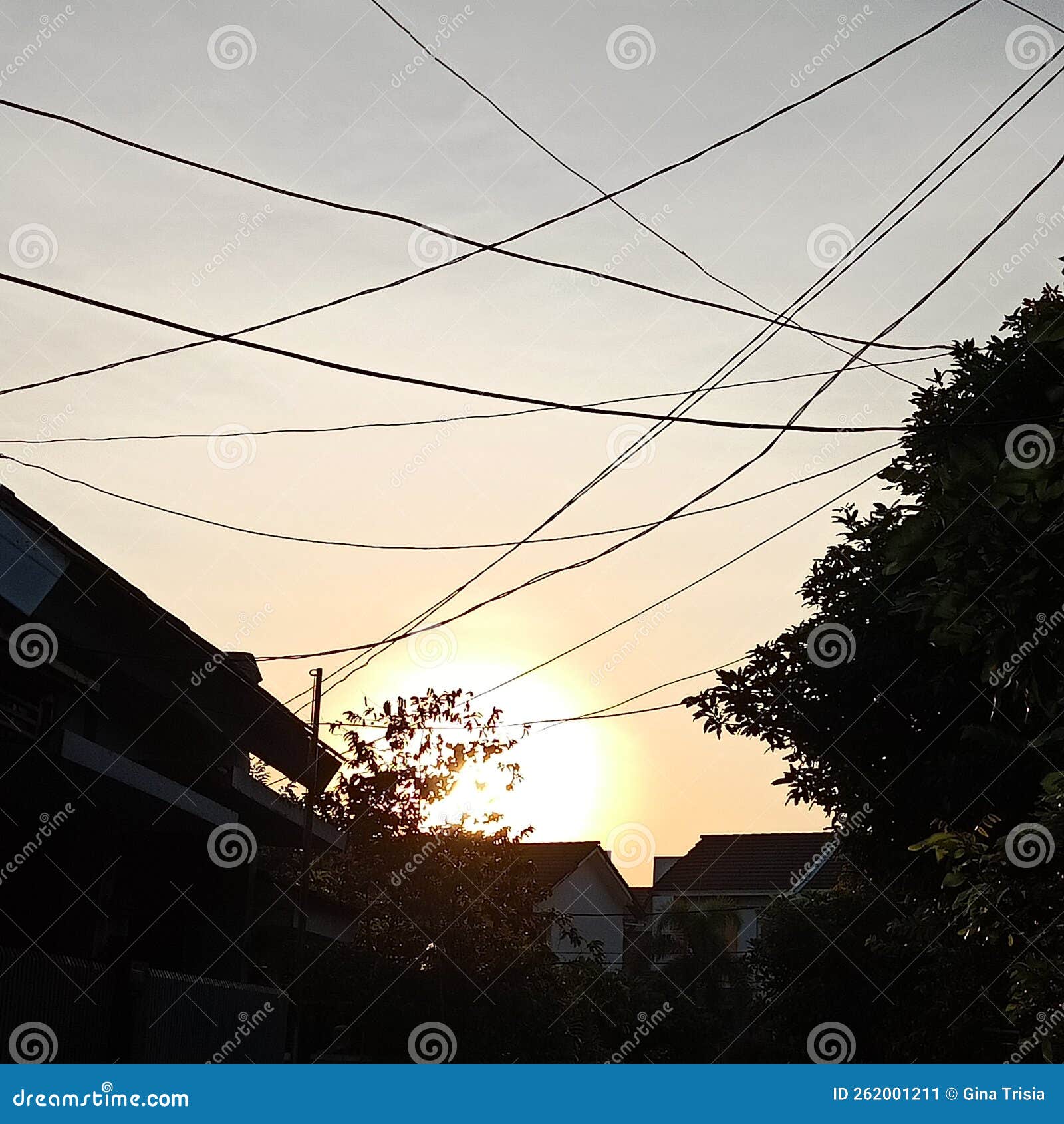 Electric cables and Sunset stock image. Image of line - 262001211