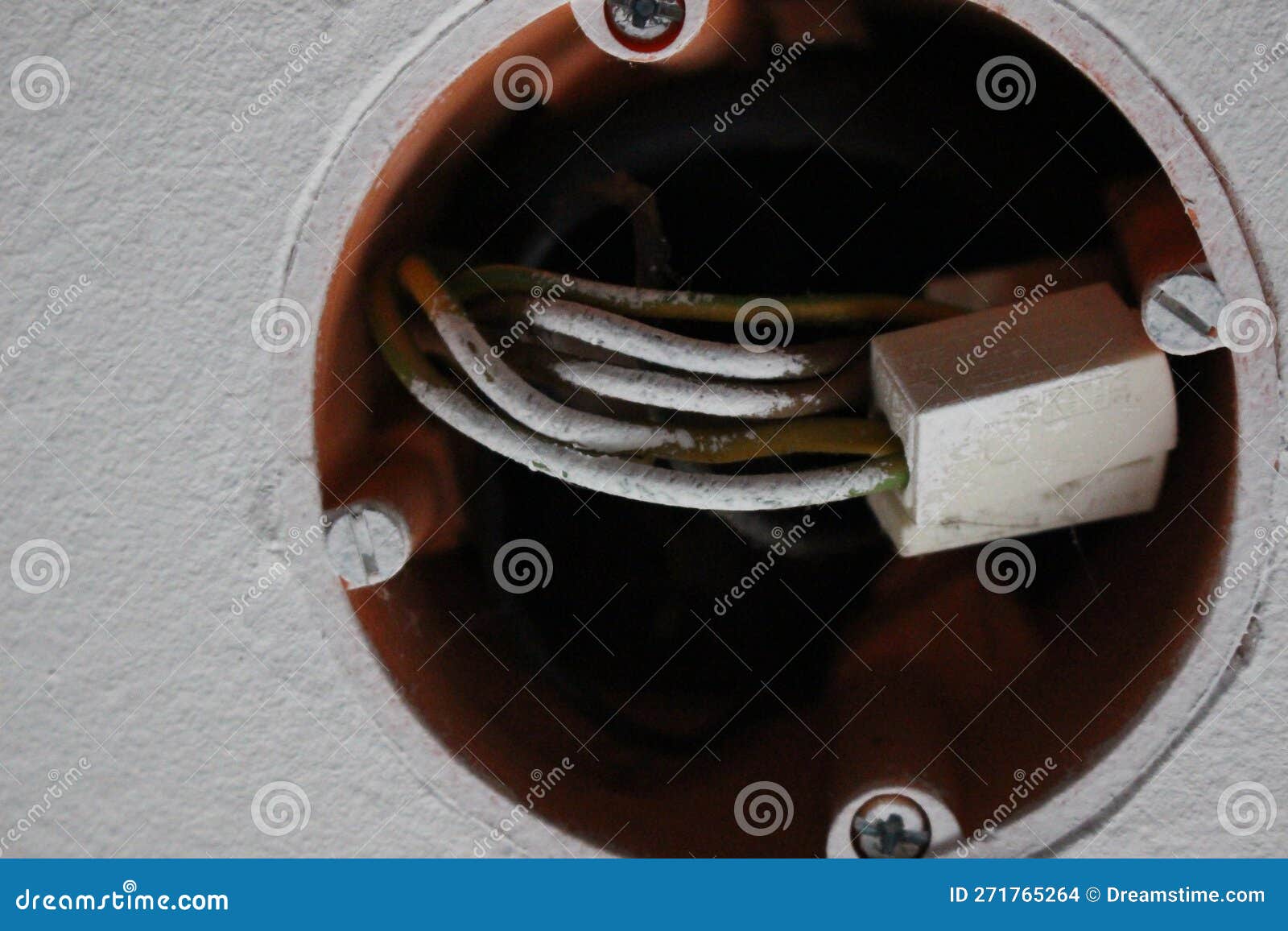Electric Cables in a Wall Hole Held by Metal Screws Stock Photo - Image ...