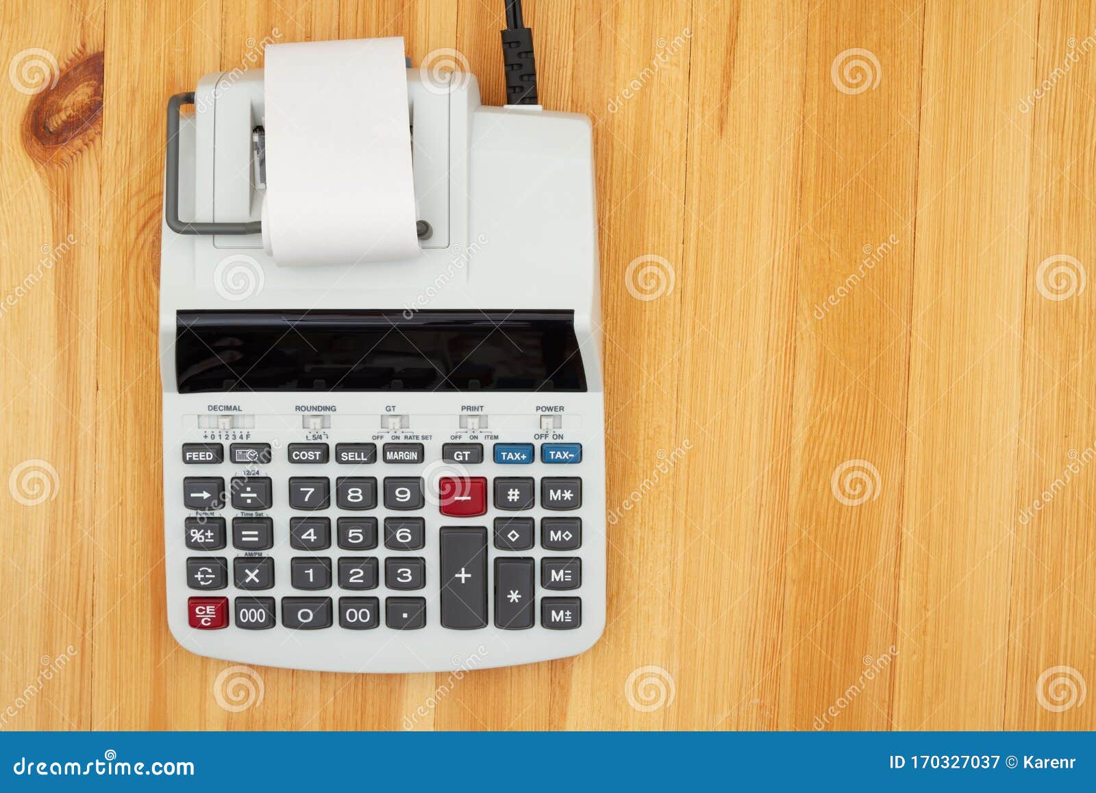 Electric Calculator with a Display on Wooden Desk Stock Image - Image ...