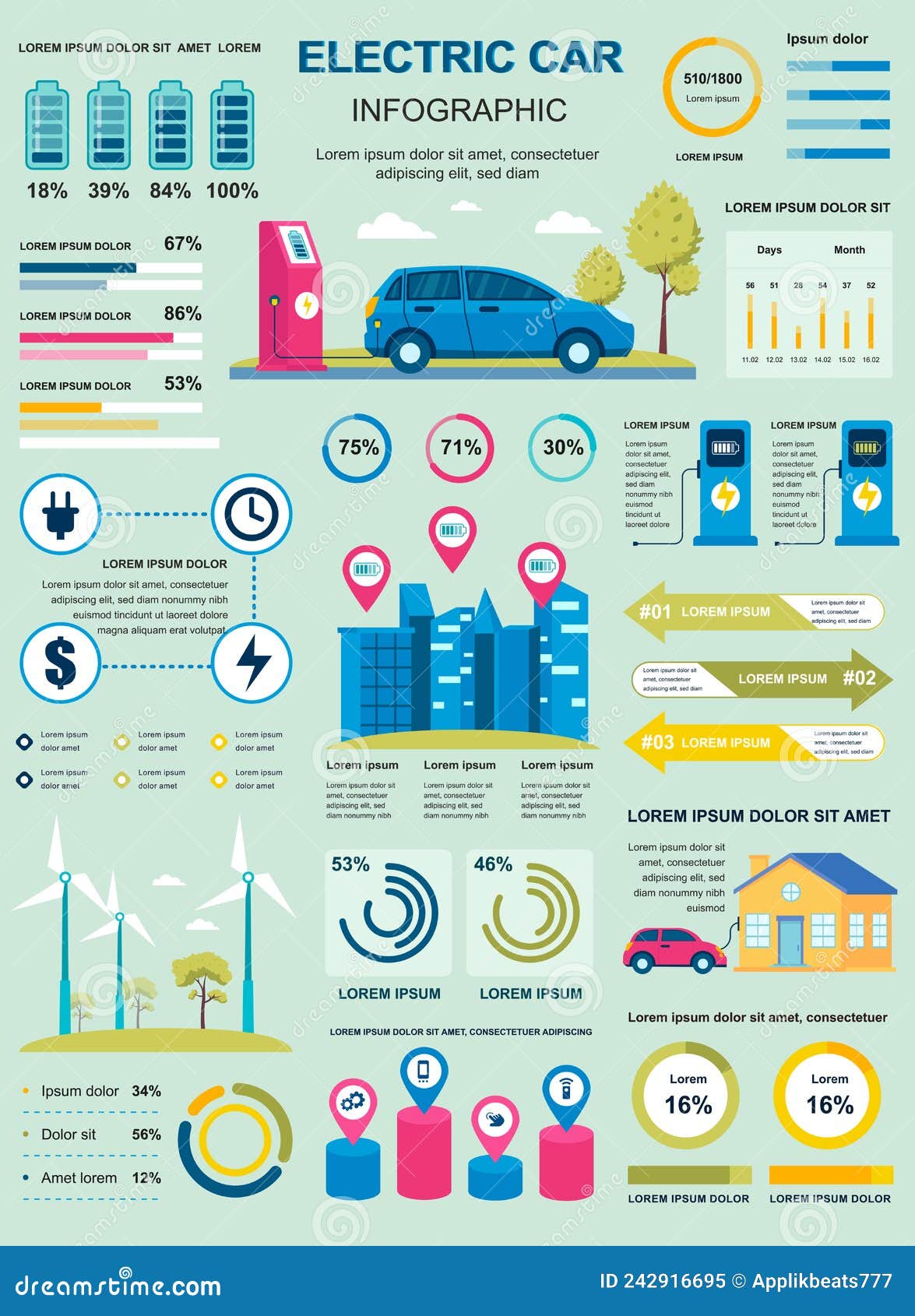 Electric Car Banner with Infographic Elements. Poster Template with ...