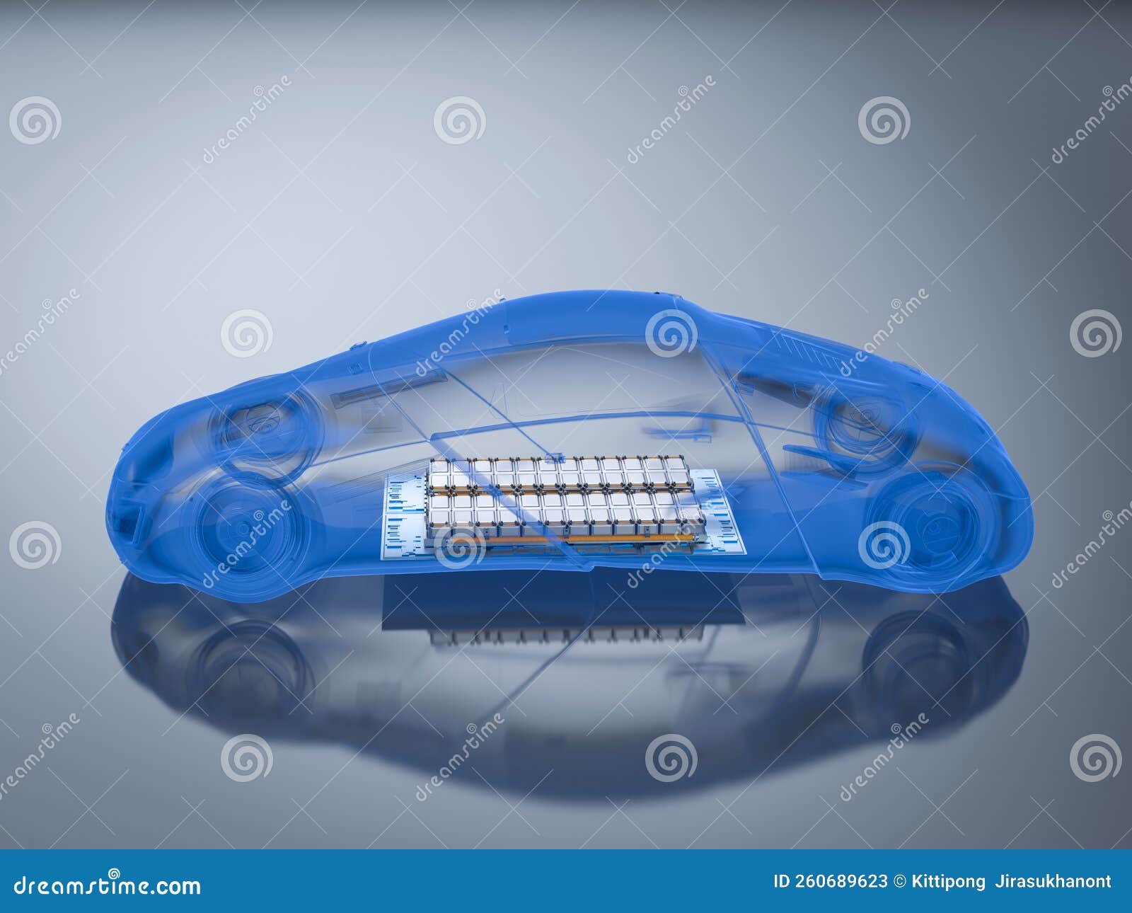 Electric Car Battery with Pack of Battery Cells Module on Platform ...