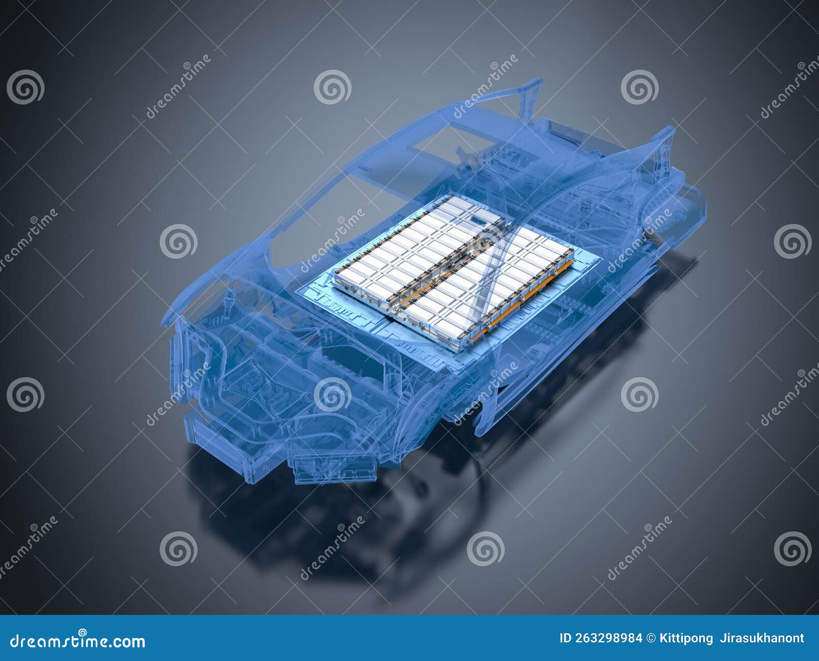Electric Car Battery with Pack of Battery Cells Module on Platform ...