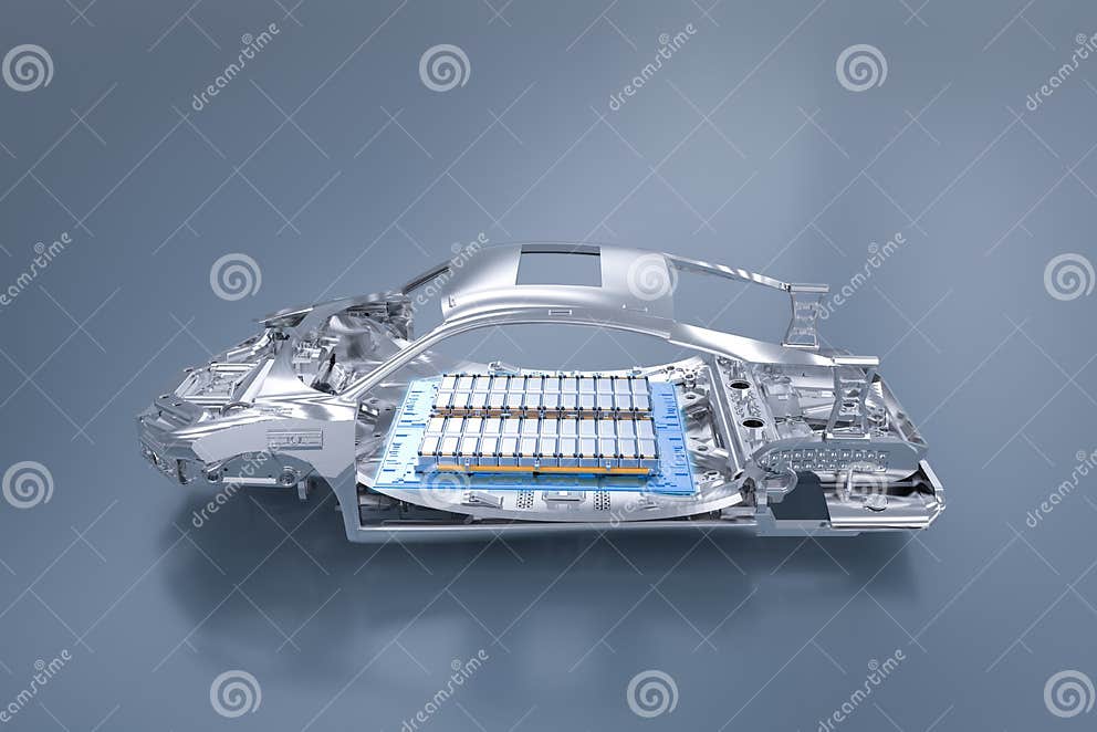 Electric Car Battery with Pack of Battery Cells Module on Platform ...