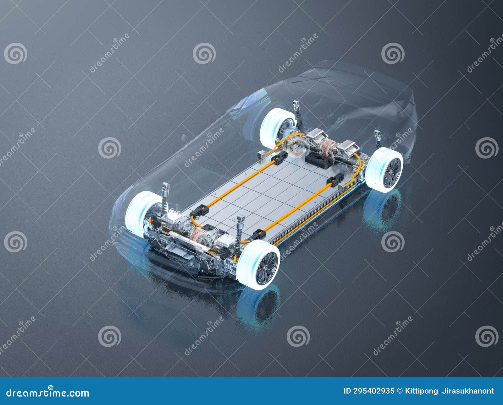 Electric Car Battery with Pack of Battery Cells Module on Platform ...