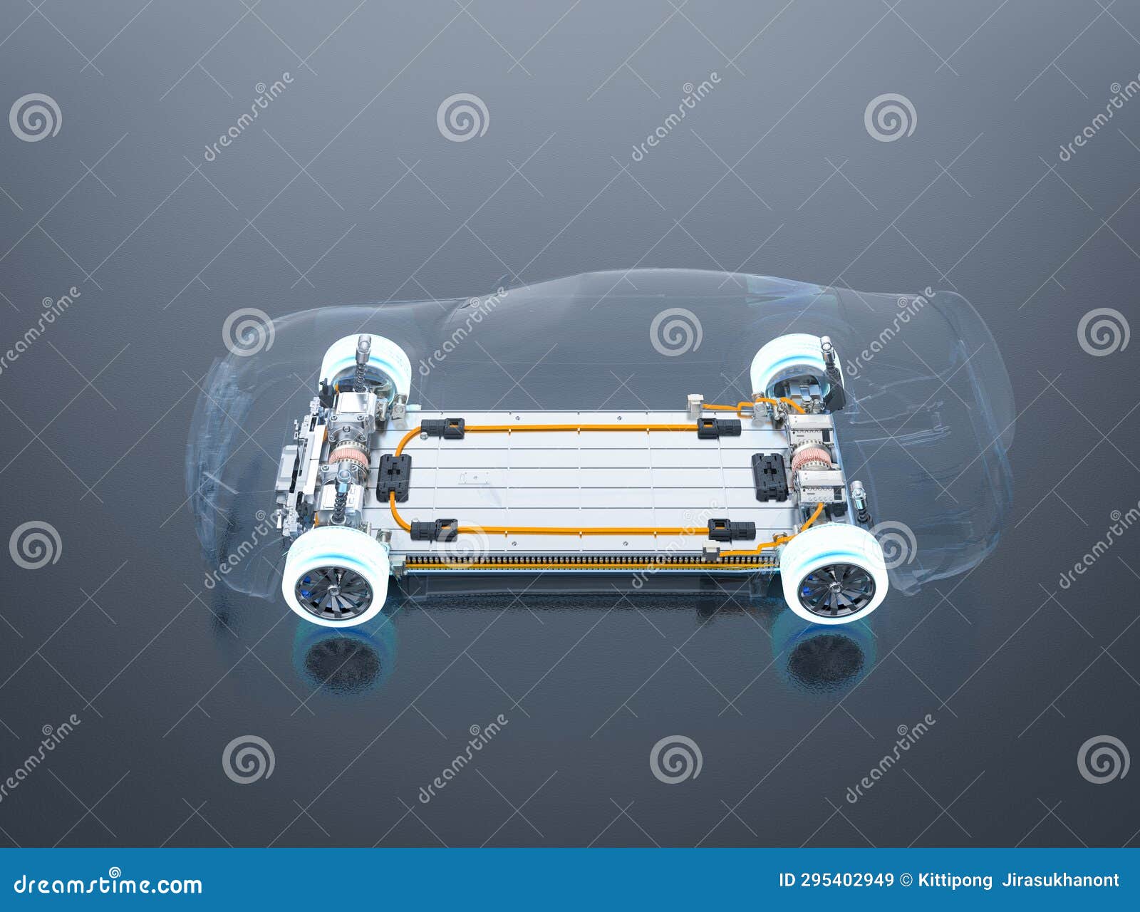 Electric Car Battery with Pack of Battery Cells Module on Platform ...