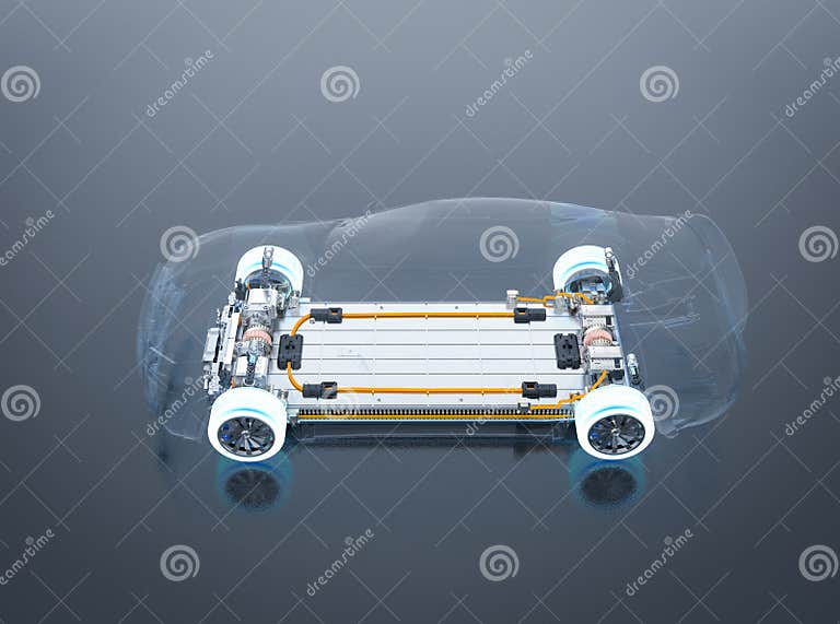 Electric Car Battery with Pack of Battery Cells Module on Platform ...