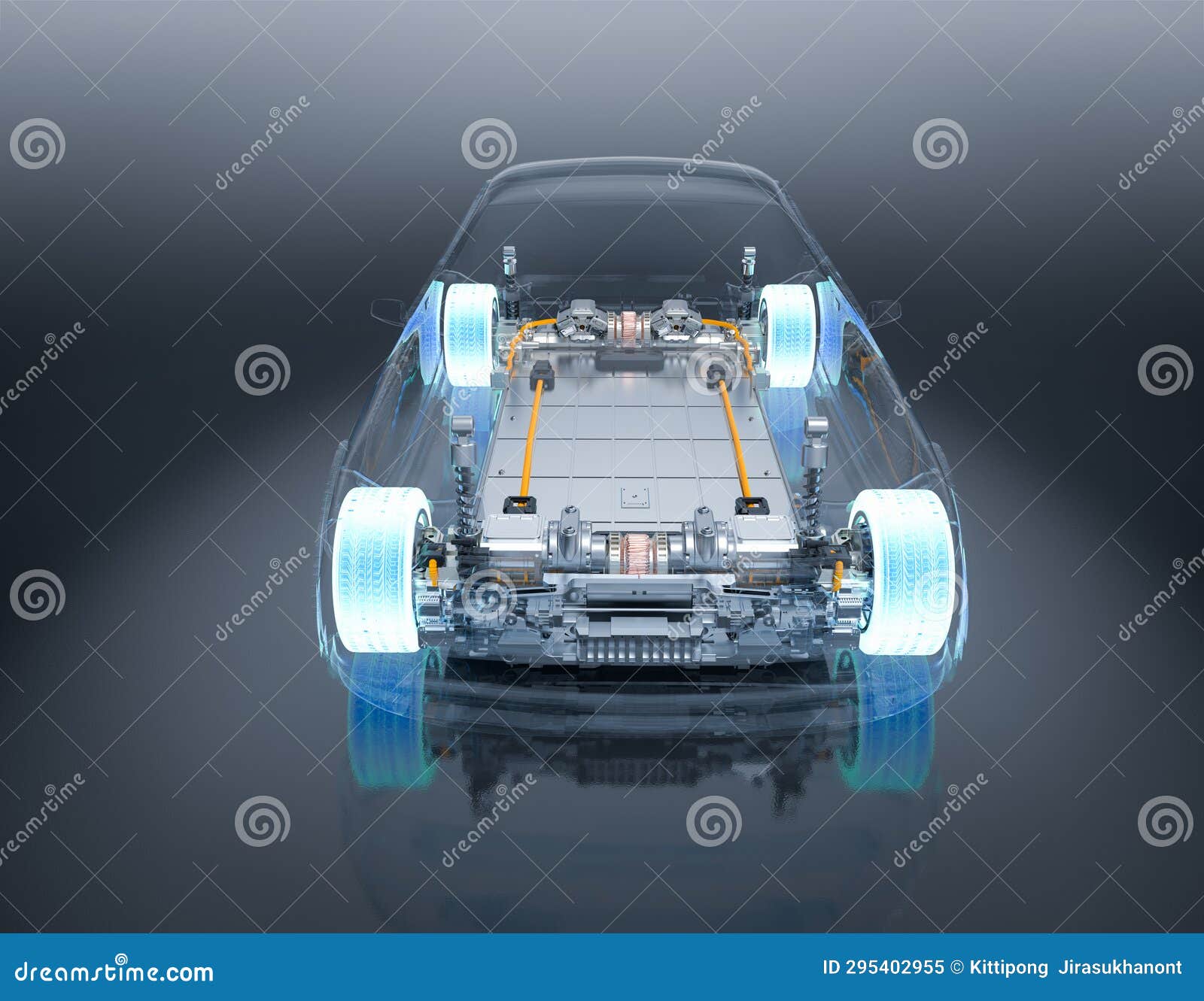 Electric Car Battery with Pack of Battery Cells Module on Platform ...