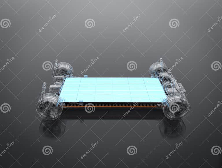 Electric Car Battery with Pack of Battery Cells Module on Platform ...