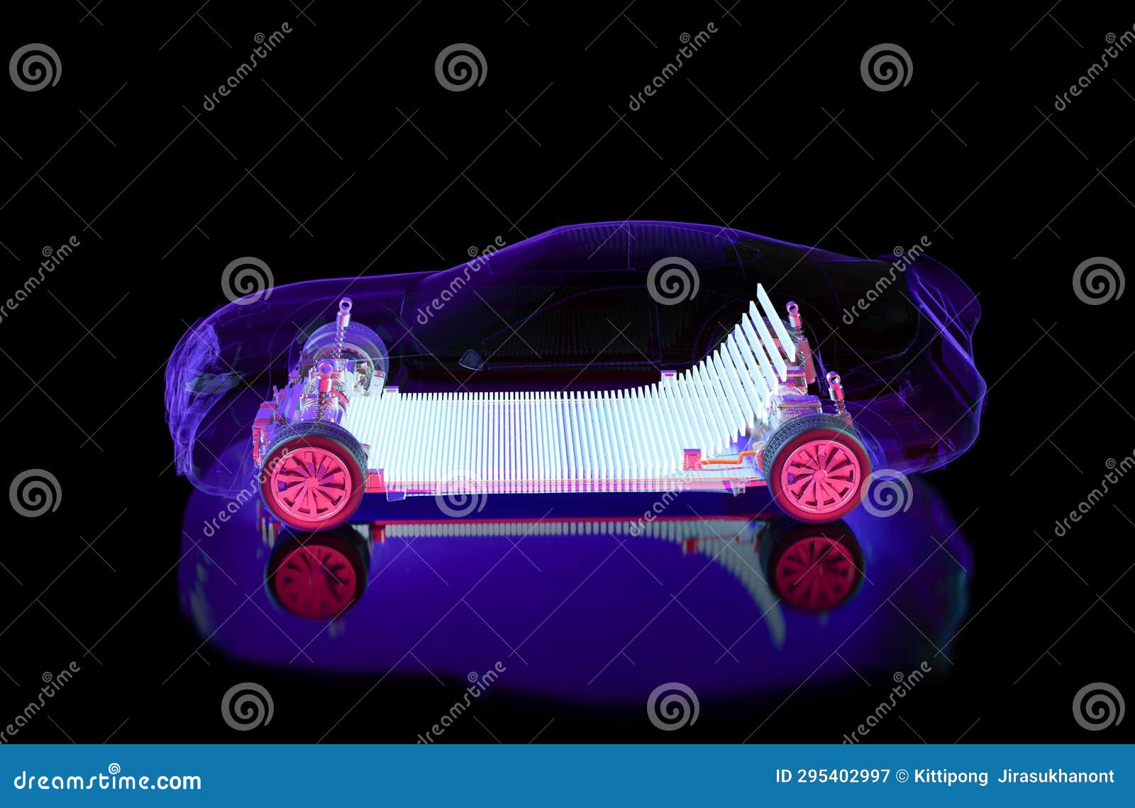 Electric Car Battery with Pack of Battery Cells Module on Platform ...