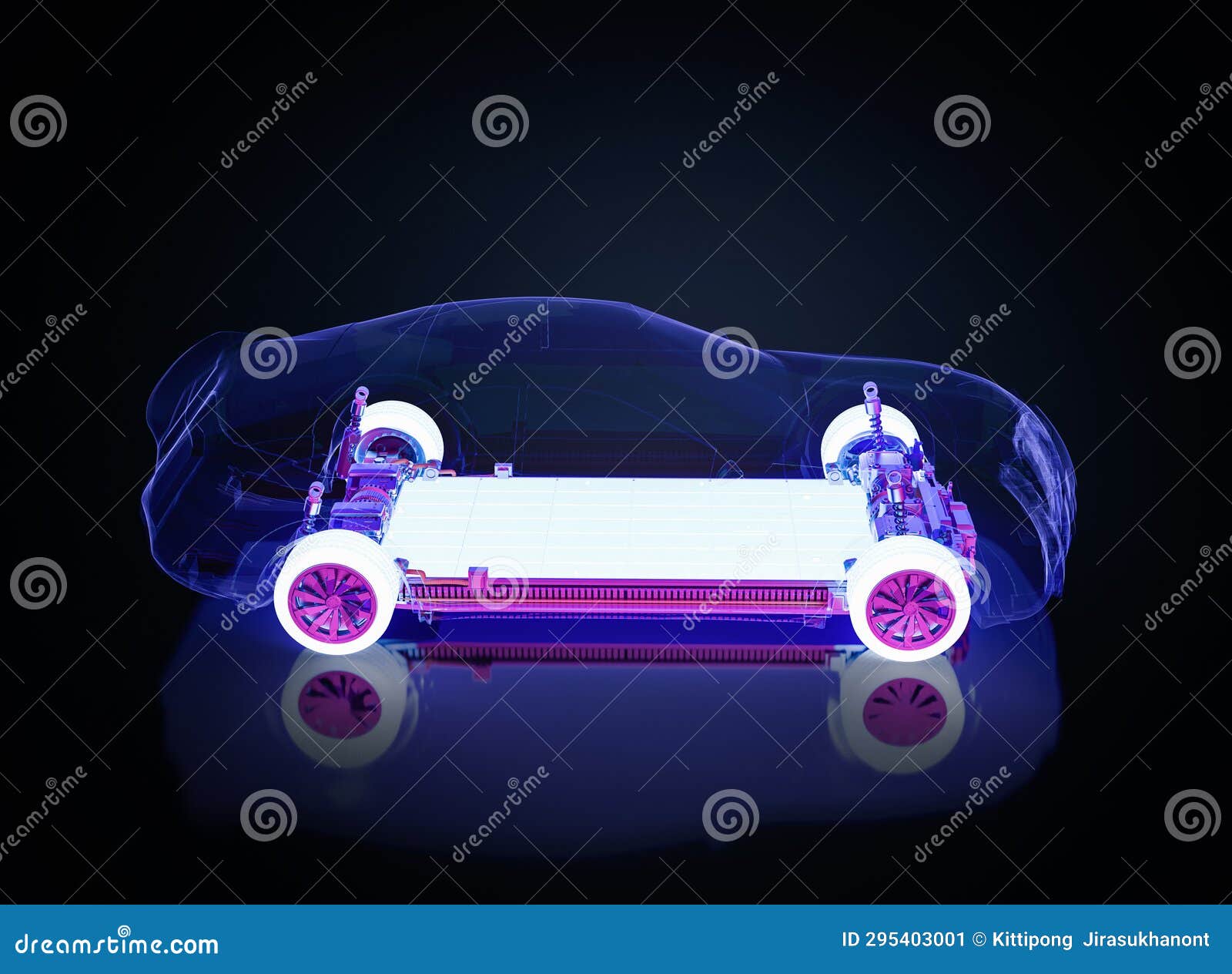 Electric Car Battery with Pack of Battery Cells Module on Platform ...