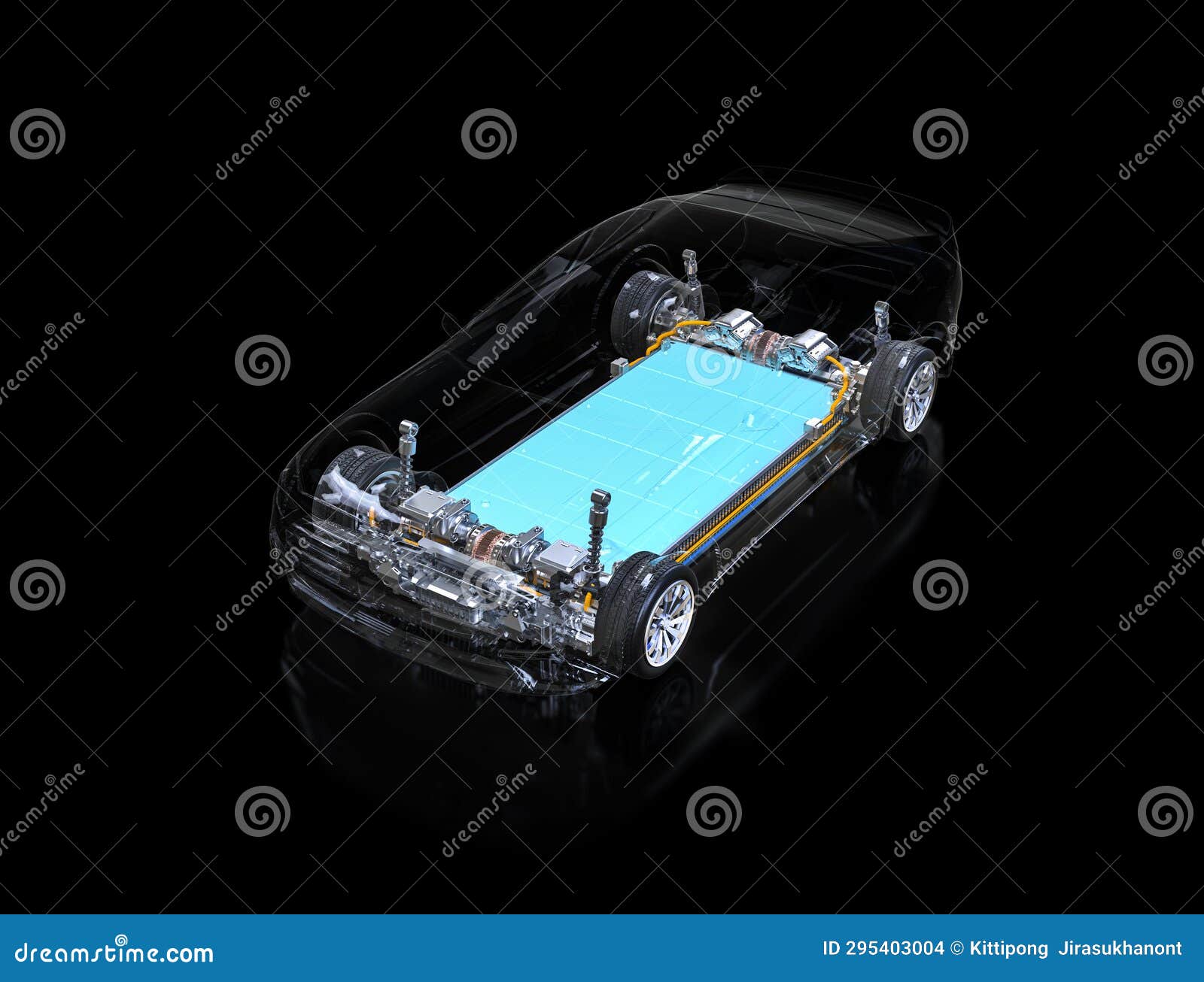 Electric Car Battery with Pack of Battery Cells Module on Platform ...
