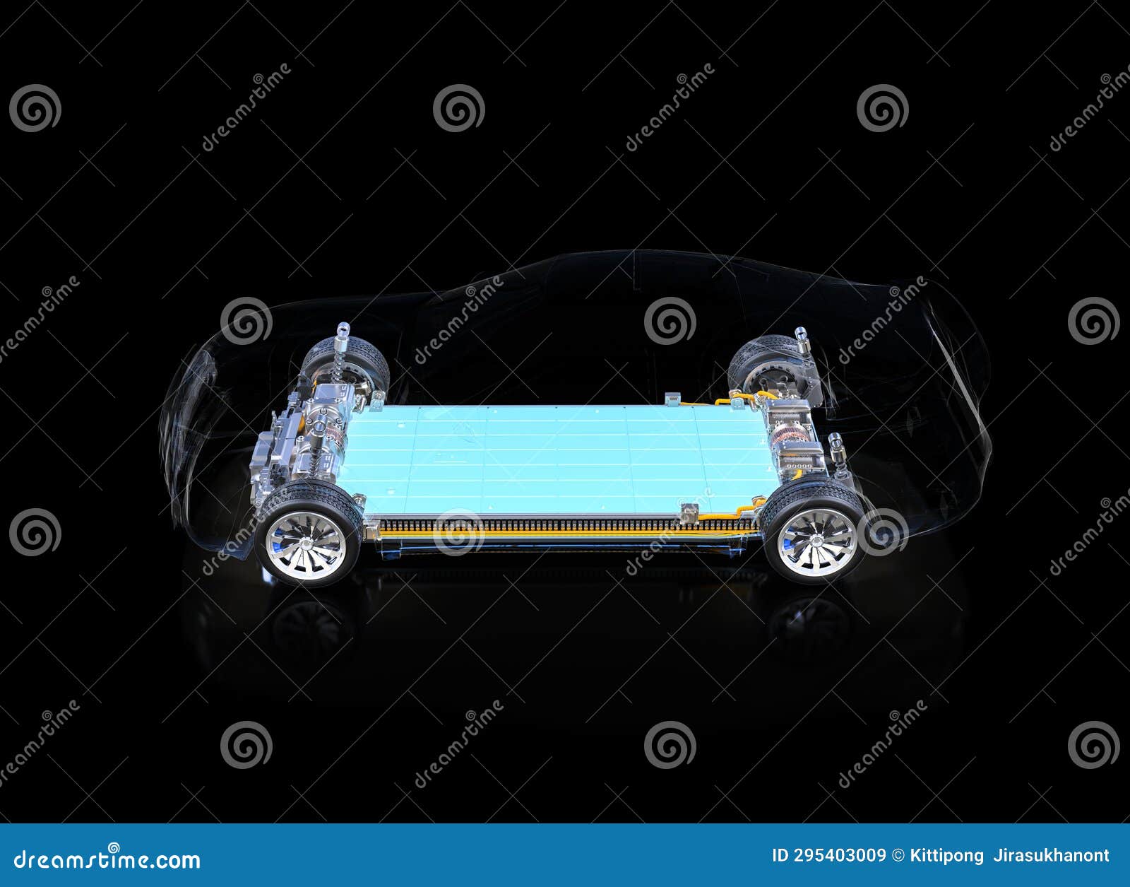 Electric Car Battery with Pack of Battery Cells Module on Platform ...