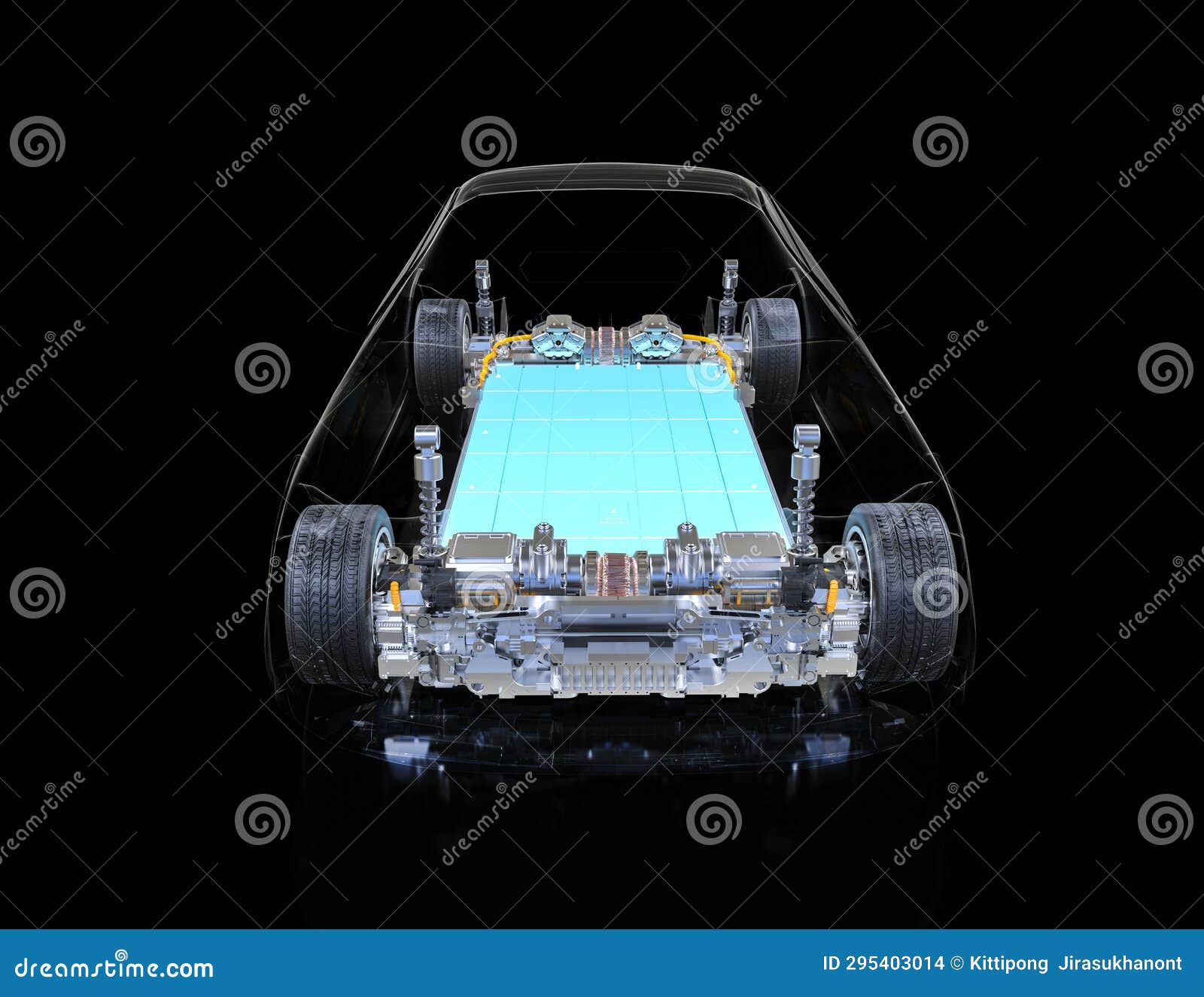 Electric Car Battery with Pack of Battery Cells Module on Platform ...