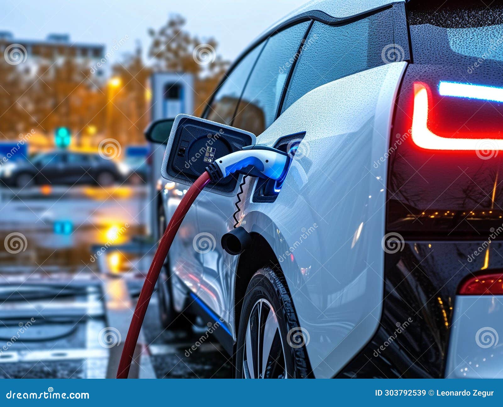 Electric Car Being Powered by an Electricity Supply Pump Stock ...