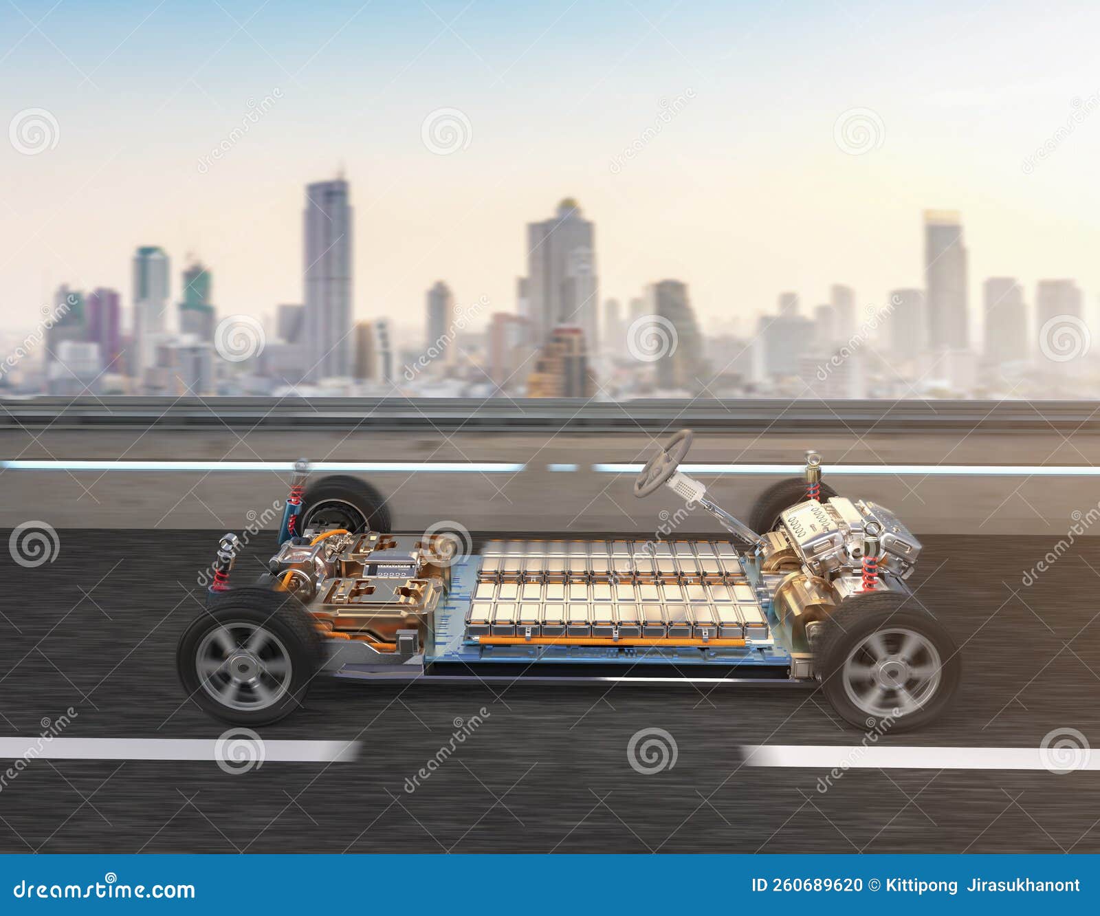 Electric Car Business with Ev Car with Pack of Battery Cells on Road ...