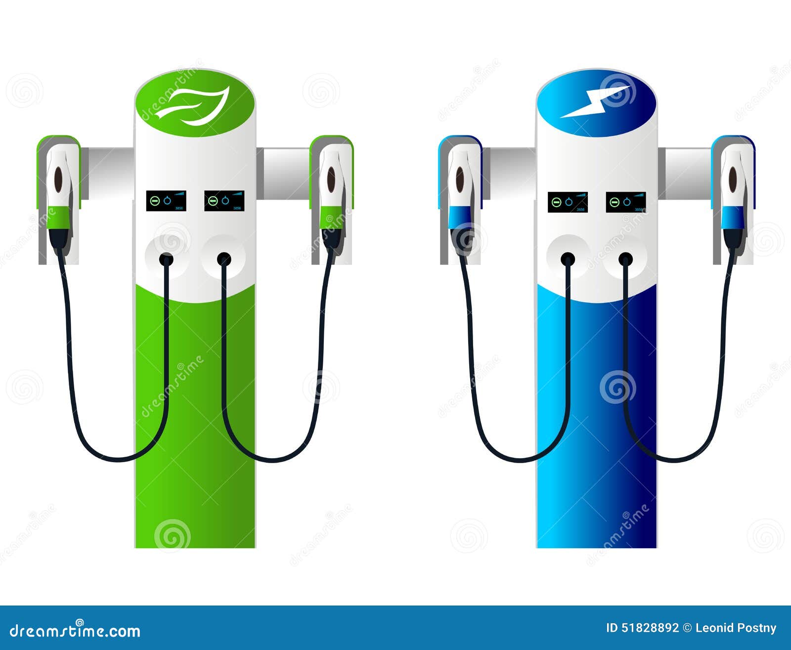 Electric Car Charging Column Set 4 Stock Vector - Illustration of ...