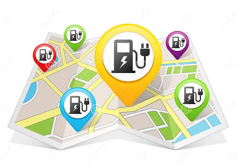 Electric Car Charging Station Map Pointer Location Destination on Map ...