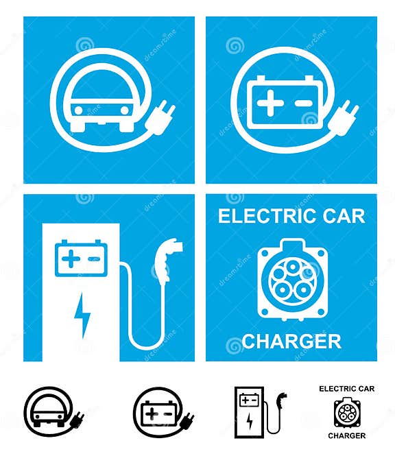 Electric Car Charging Symbols Stock Illustration - Illustration of ...