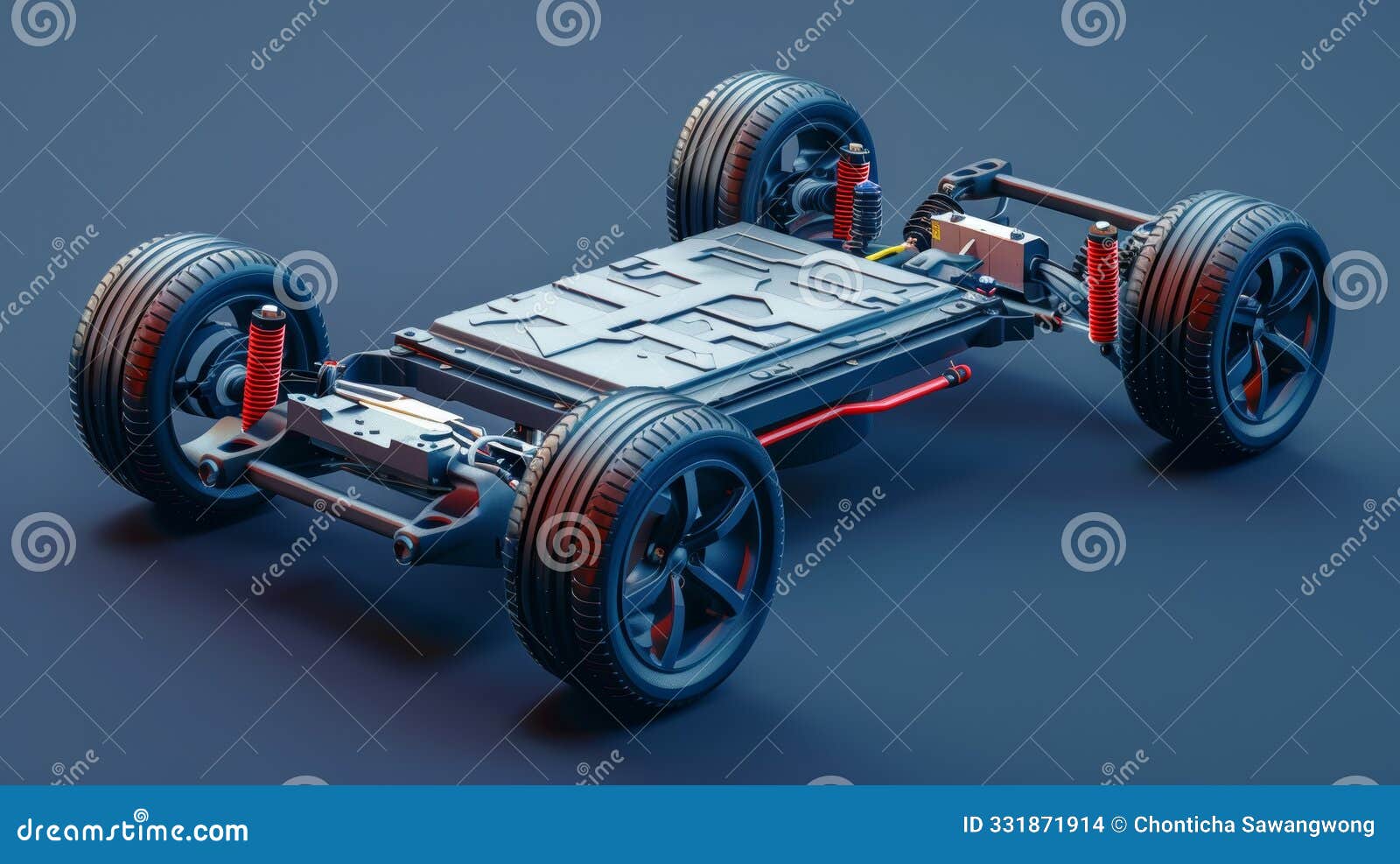 Electric Car Chassis with Battery Pack and Suspension System Stock ...