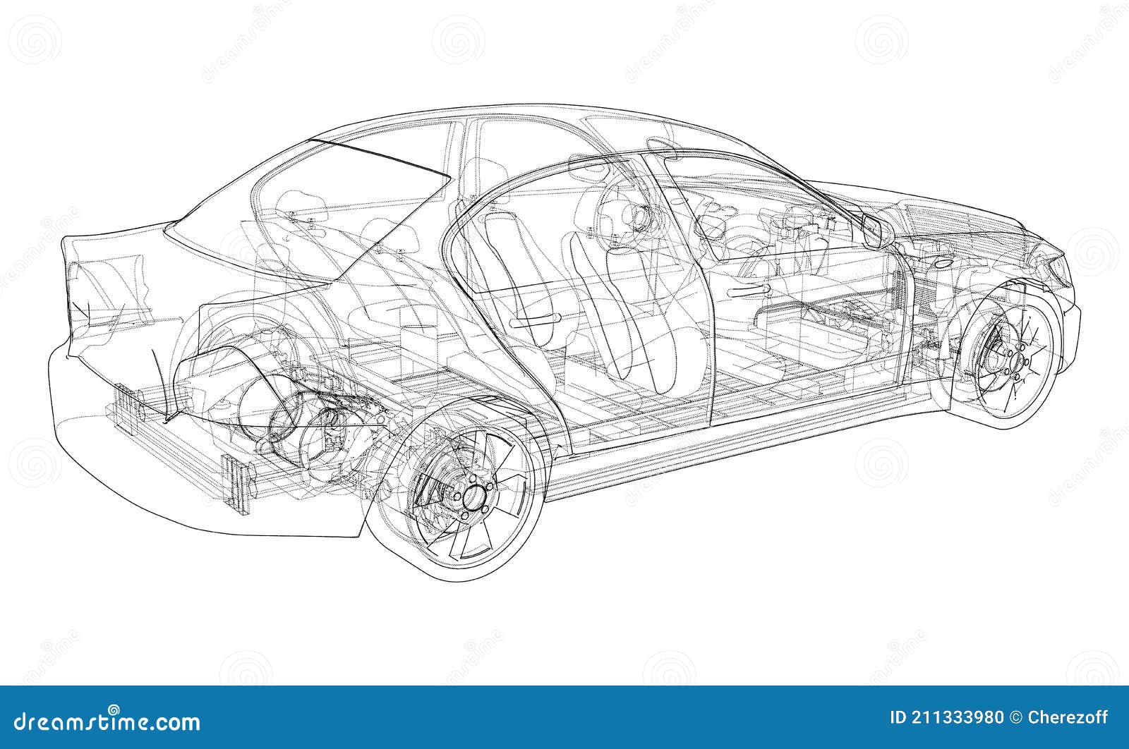Electric Car with Chassis. Vector Rendering of 3d Stock Vector ...