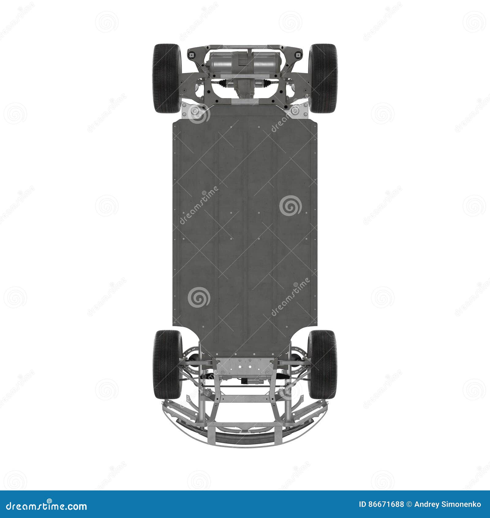 Electric Car Chassis on White. Bottom View. 3D Illustration Stock ...