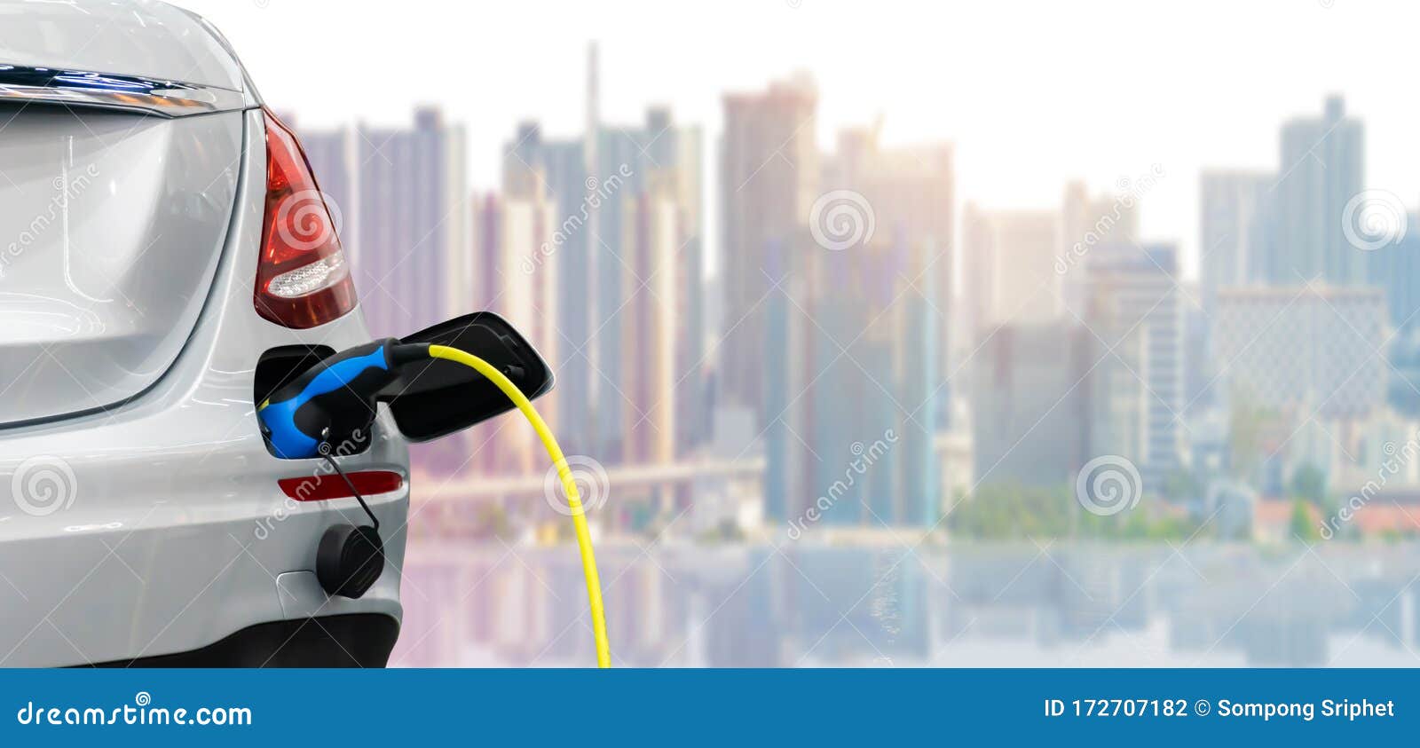 Electric Car Clean Energy the Future City Stock Photo - Image of ...