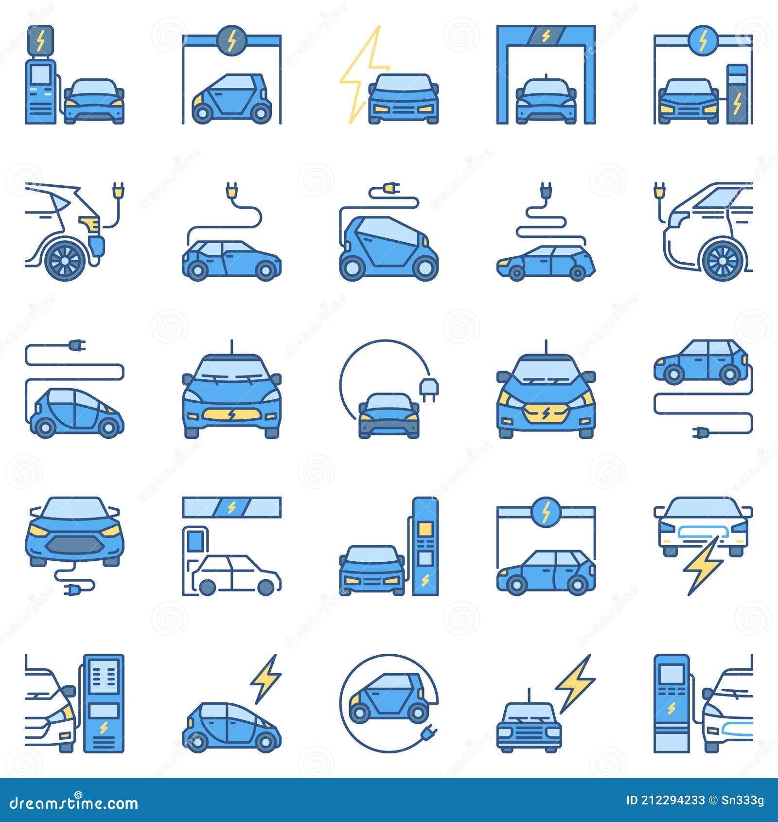 Electric Car Colored Icons Set - EV Concept Vector Signs Stock Vector ...