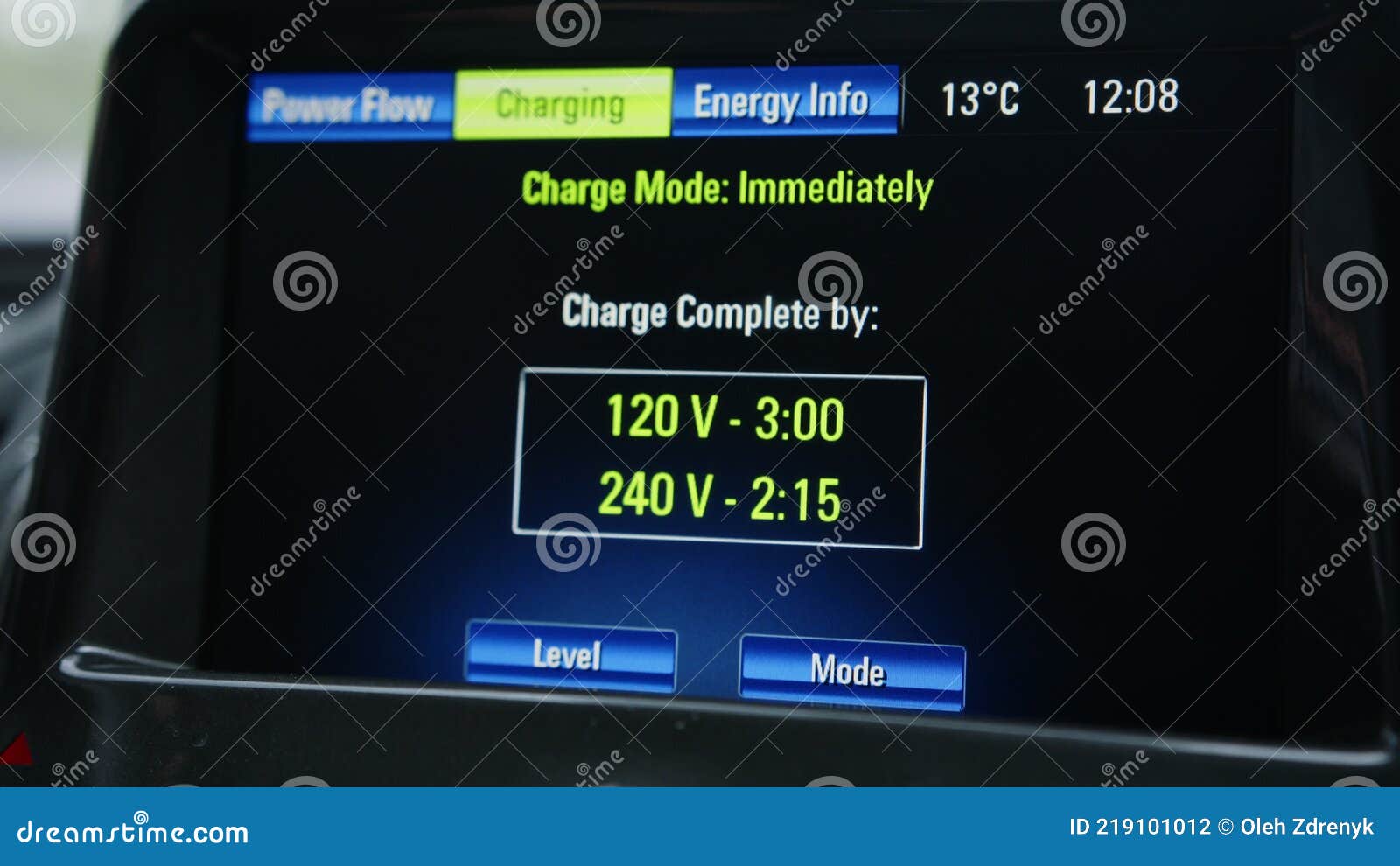 Electric Car Dashboard Display. Electric Car Charging Indicating the ...