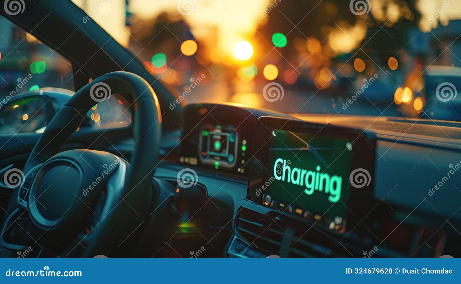 Electric Car Dashboard Displaying Charging Status Stock Photo - Image ...