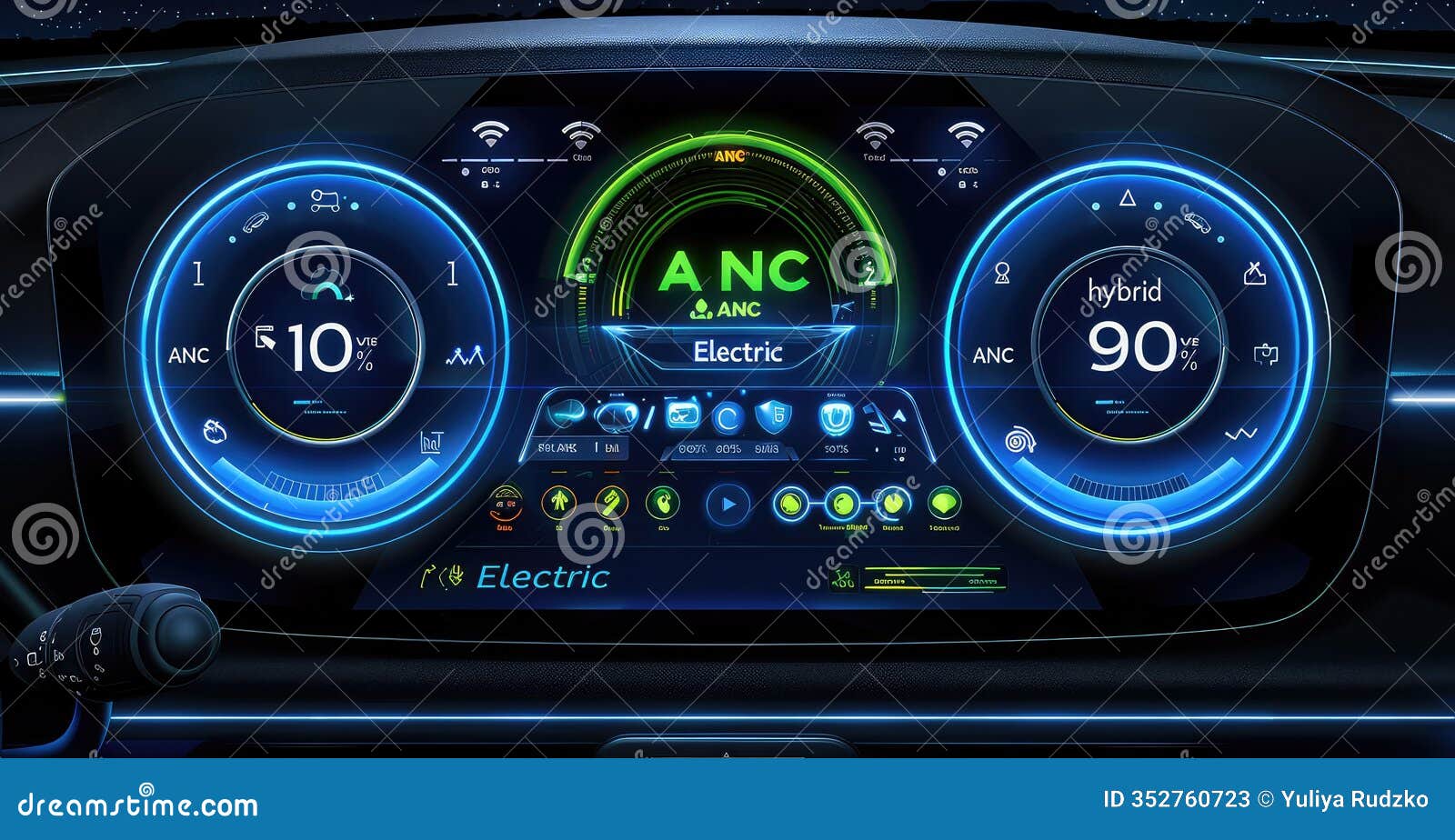 Electric Car Dashboard: Speed, Temperature, and Range Display Stock ...