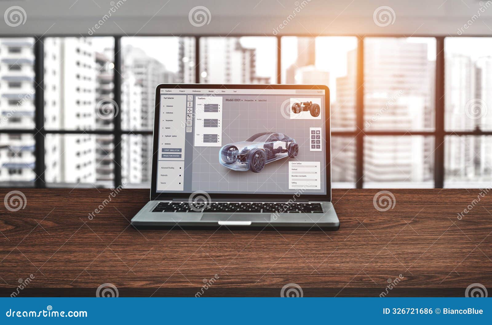 Electric Car Design Software on Computer Screen Show Simulation ...
