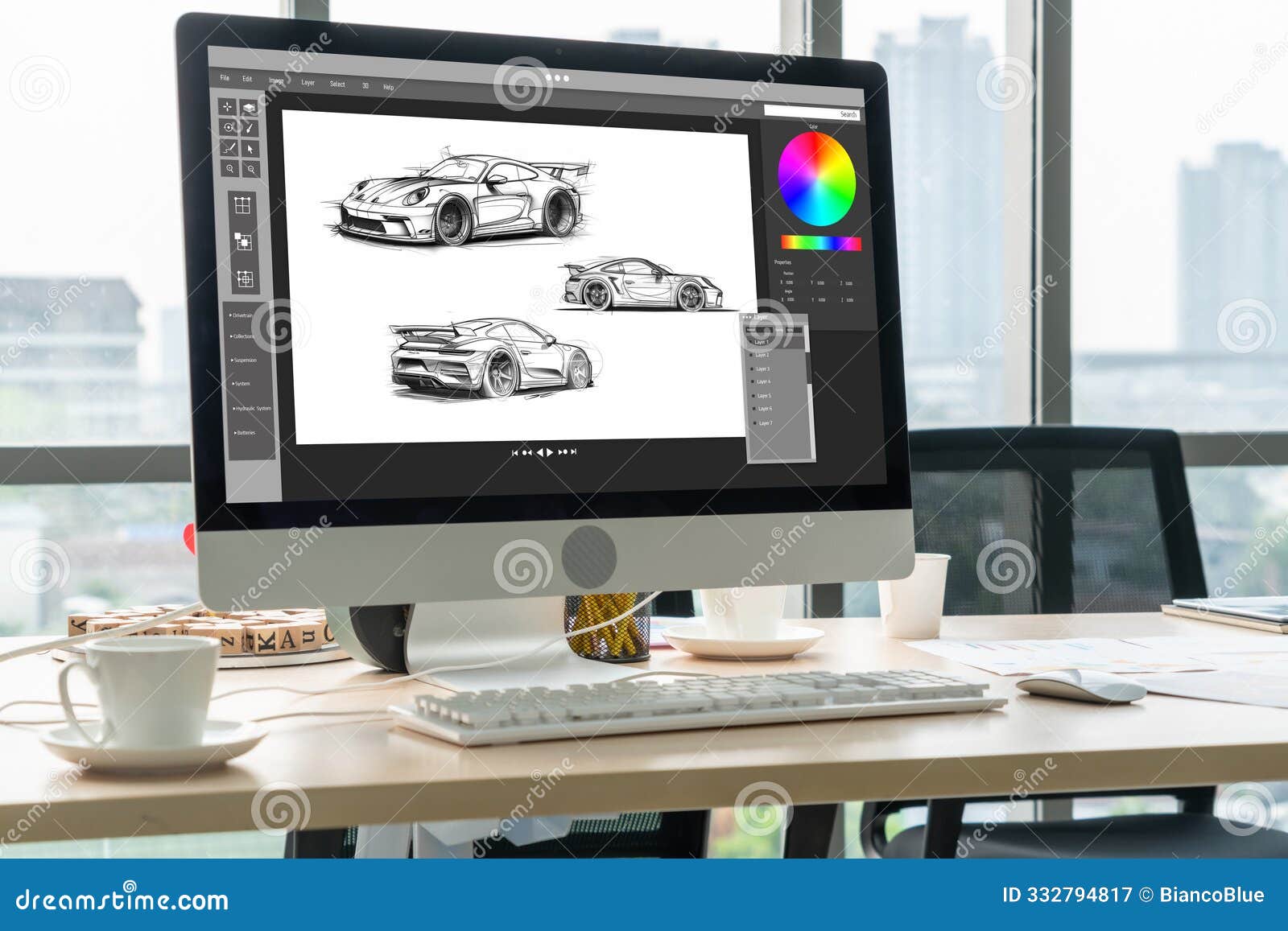 Electric Car Design Software on Computer Screen Show Simulation ...