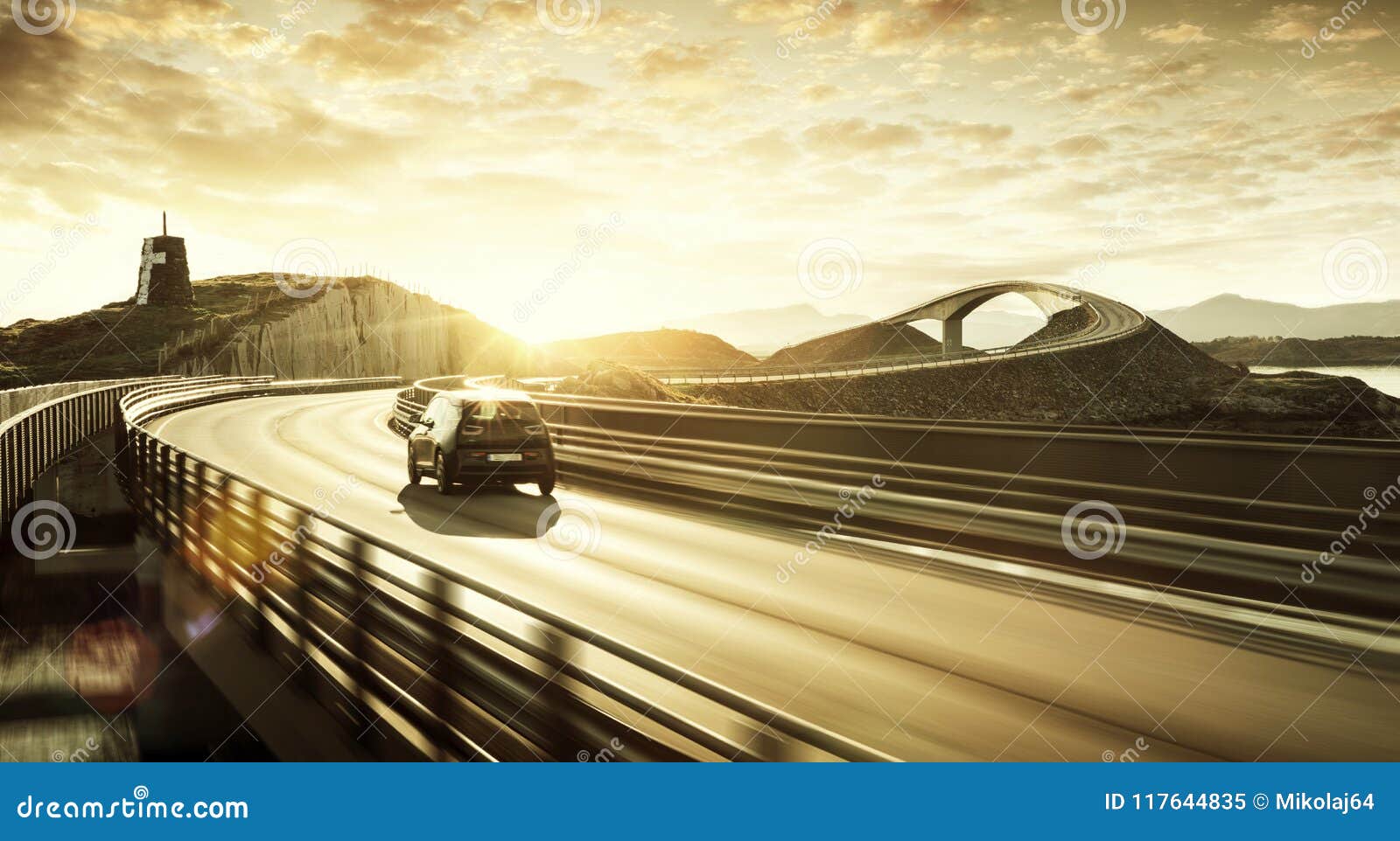 Electric Car Driving on Road Stock Image - Image of sunrise, ecological ...