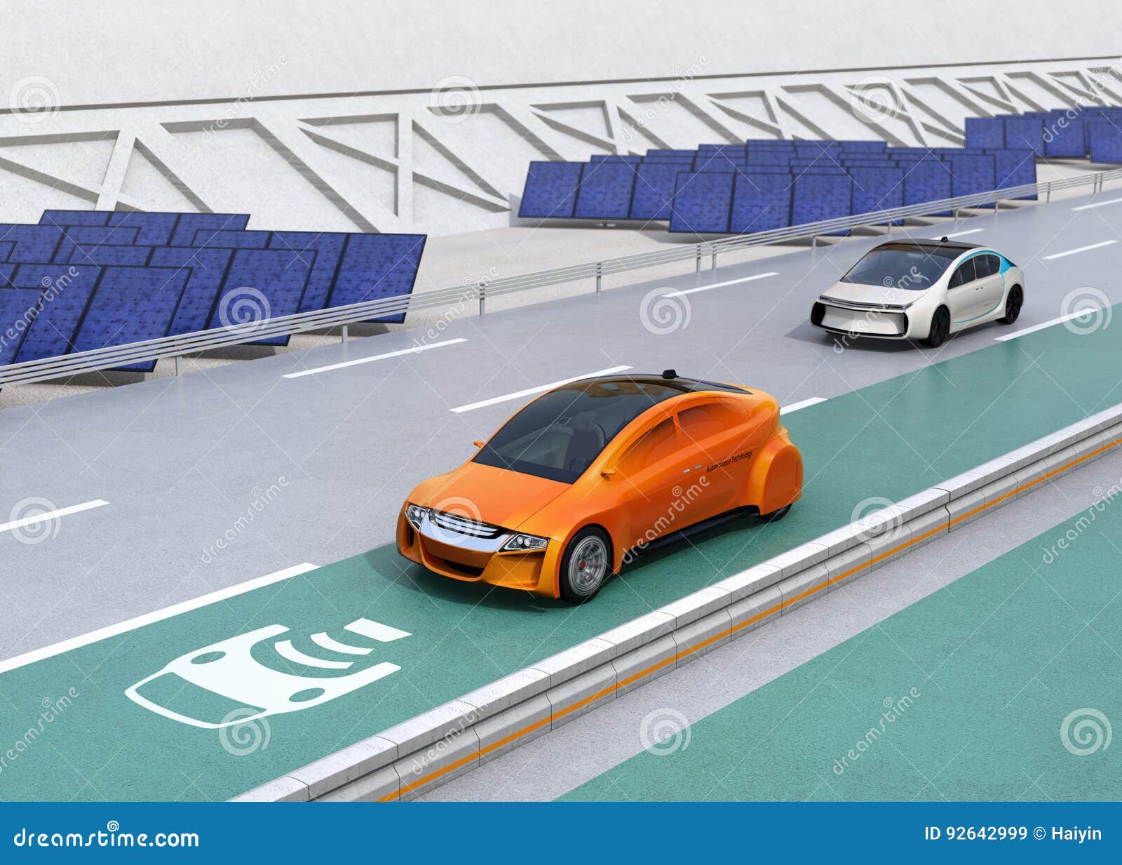Electric Car Driving on the Wireless Charging Lane of the Highway Stock ...