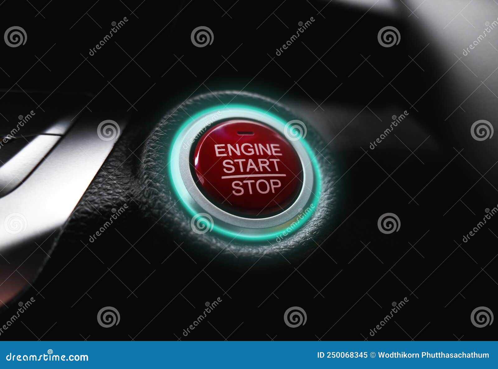 The Electric Car Engine Start Stop Button is Illuminated by a Green ...