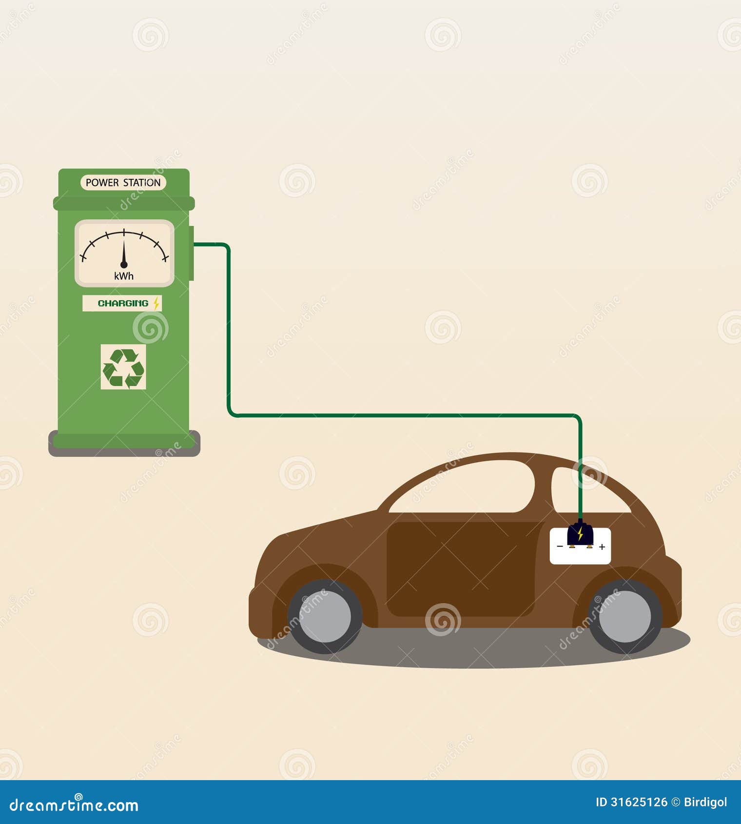 Electric Car Getting Charged at Station Stock Vector - Illustration of ...