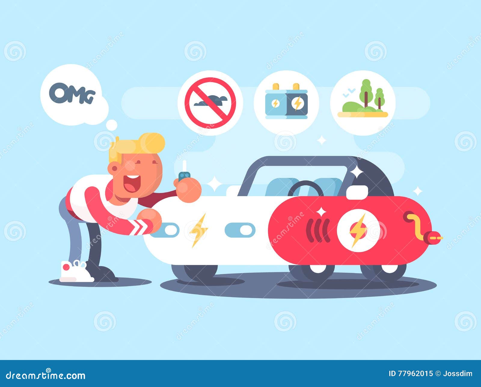 Electric Car and Happy Owner Stock Vector - Illustration of male ...