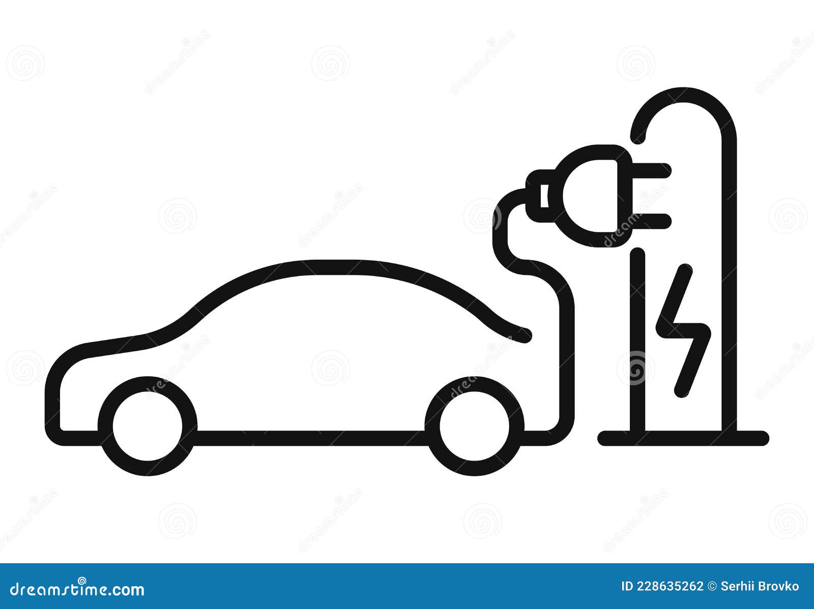 Electric Car Icon. Electrical Cable Plug Charging Symbol Stock Vector ...