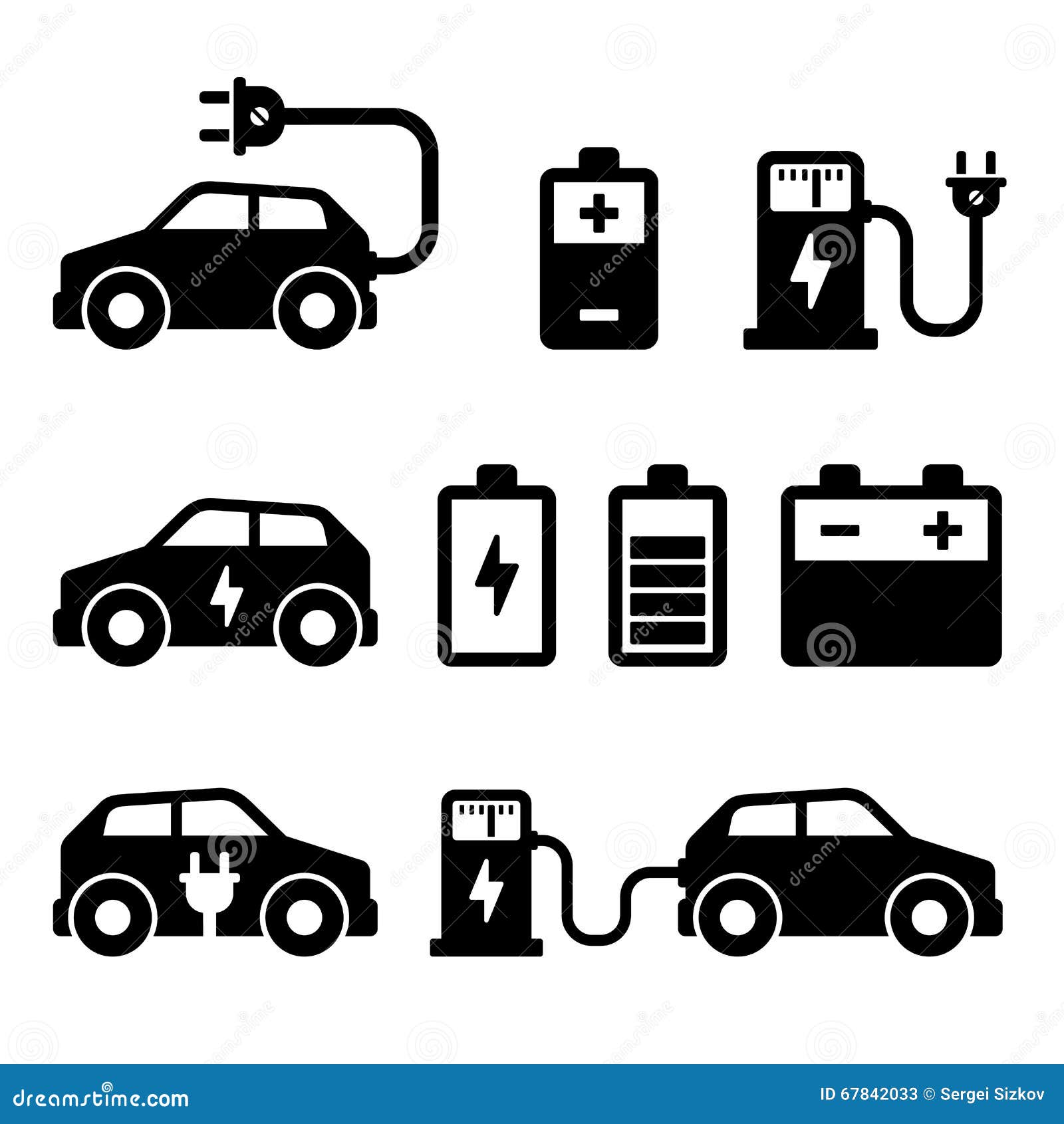 Electric Car Icons Set on White Background. Vector Stock Vector ...