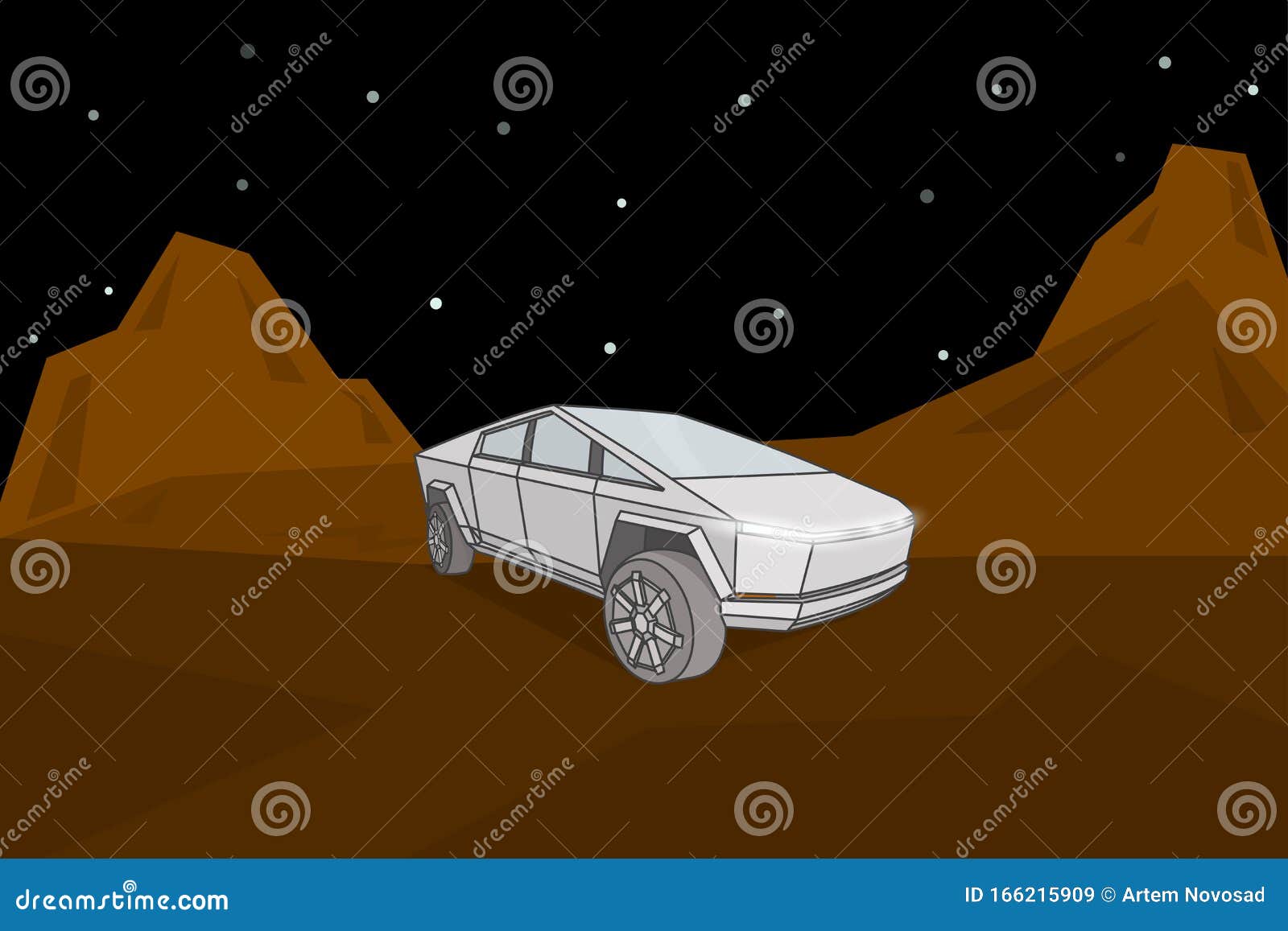 Electric Car on Mars. New Pickup. Cyber Future. Vector Illustration ...
