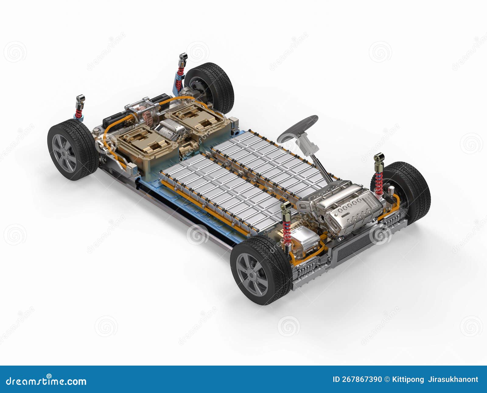 Electric Car with Pack of Battery Cells Module on Platform Stock ...