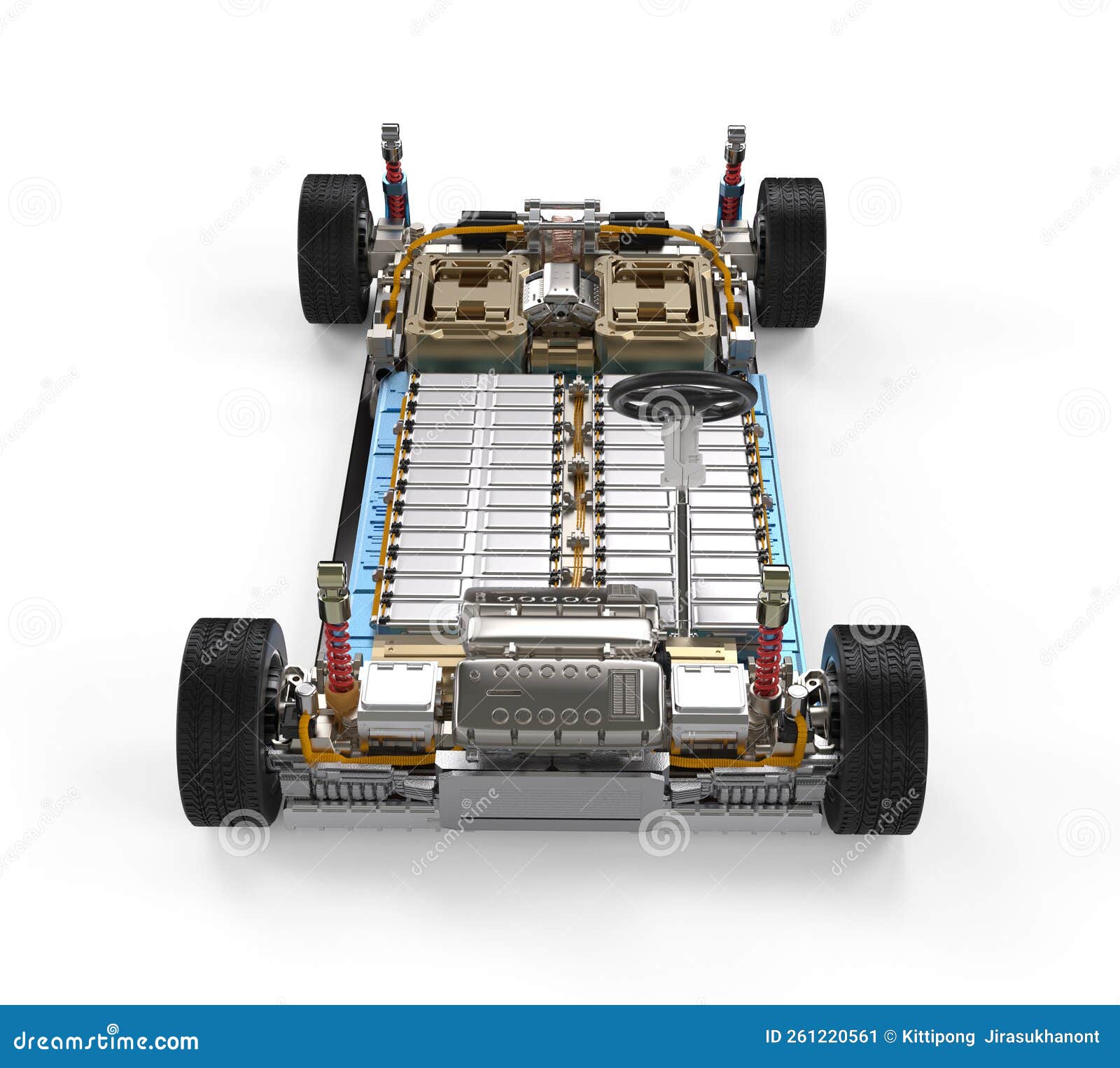 Electric Car with Pack of Battery Cells Module on Platform Stock ...