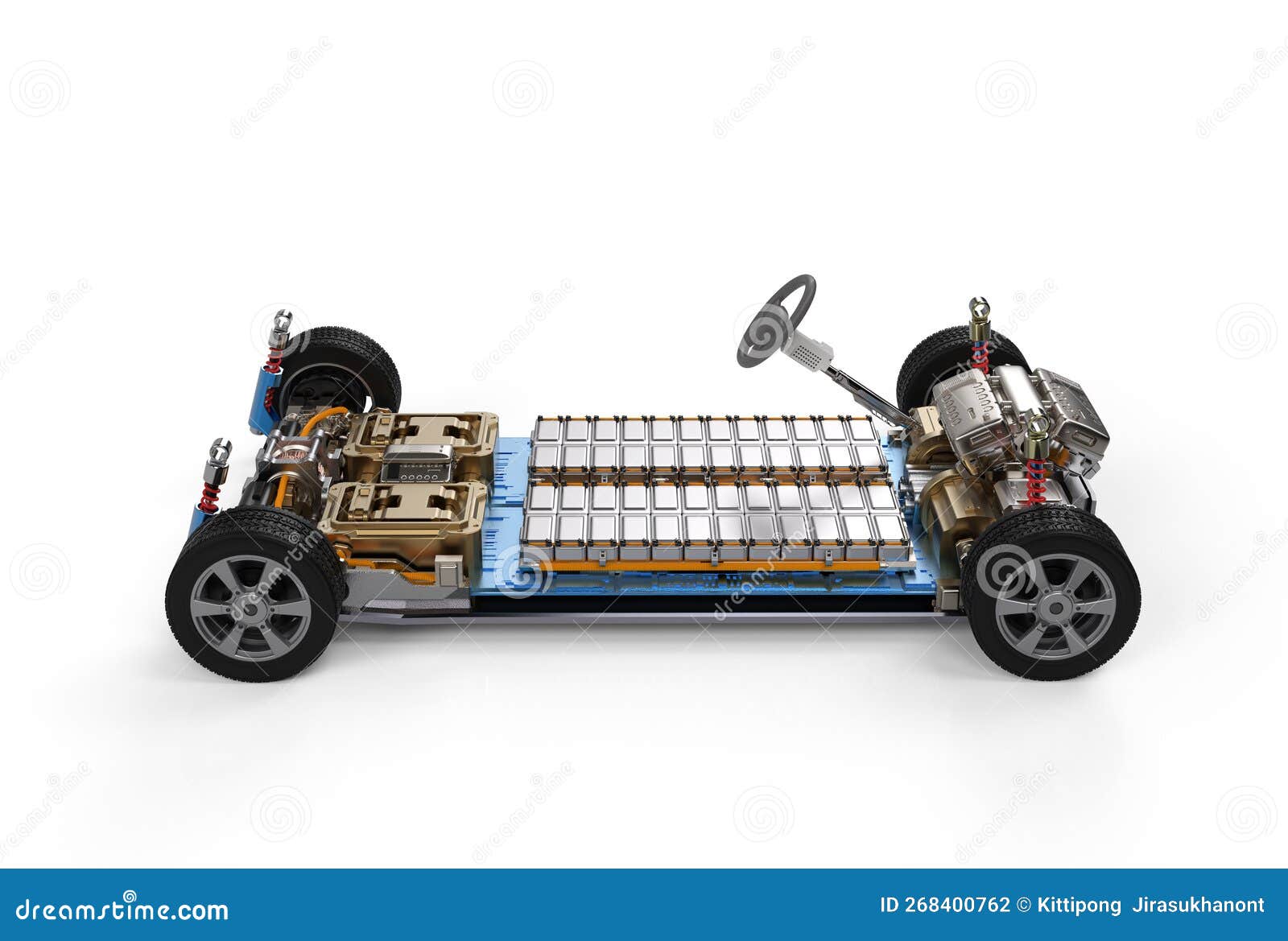 Electric Car with Pack of Battery Cells Module on Platform Stock ...