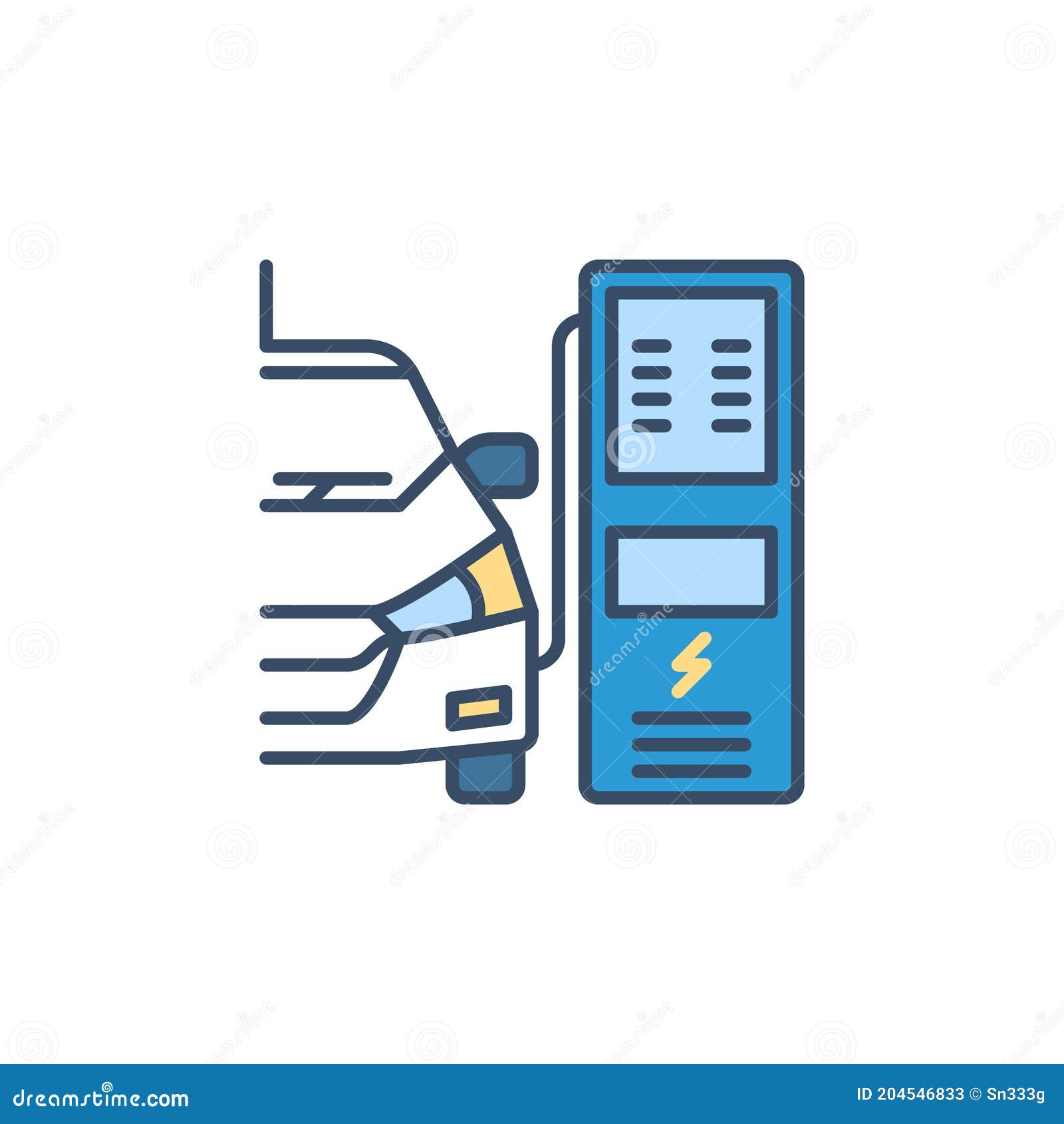 Electric Car at Recharging Point Vector Colored Icon Stock Vector ...
