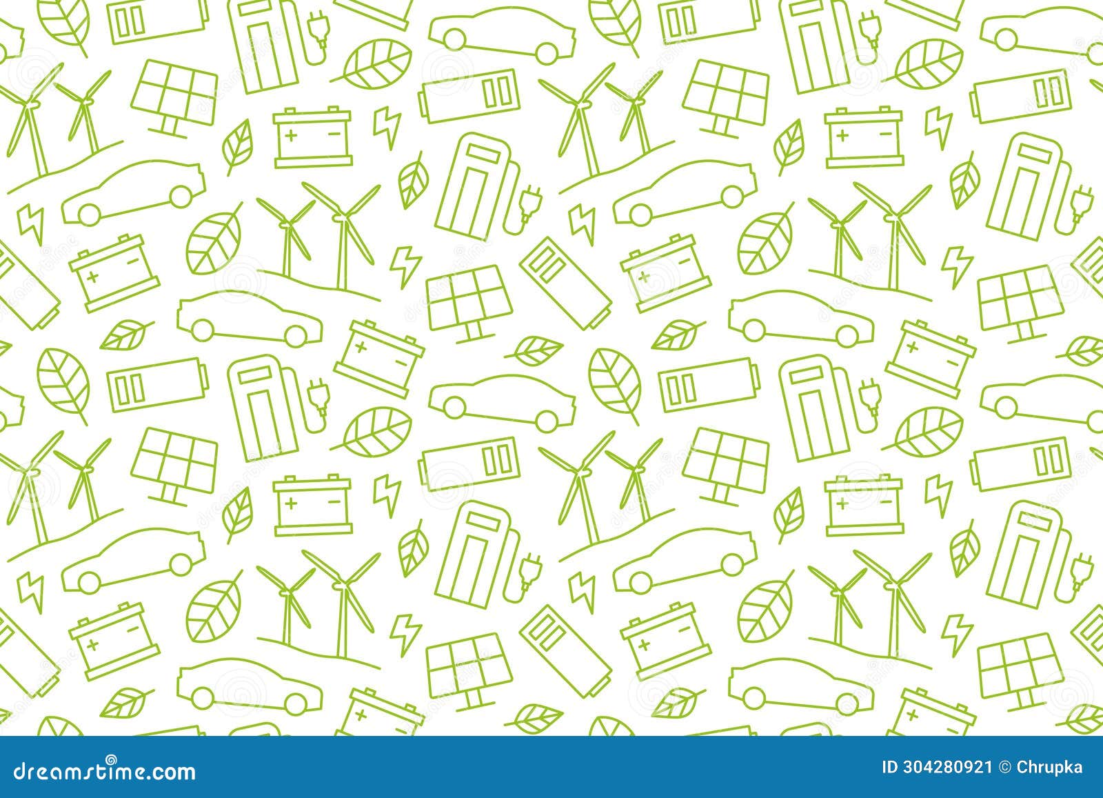 Electric Car from Renewable Energy Sources Seamless Pattern Stock ...
