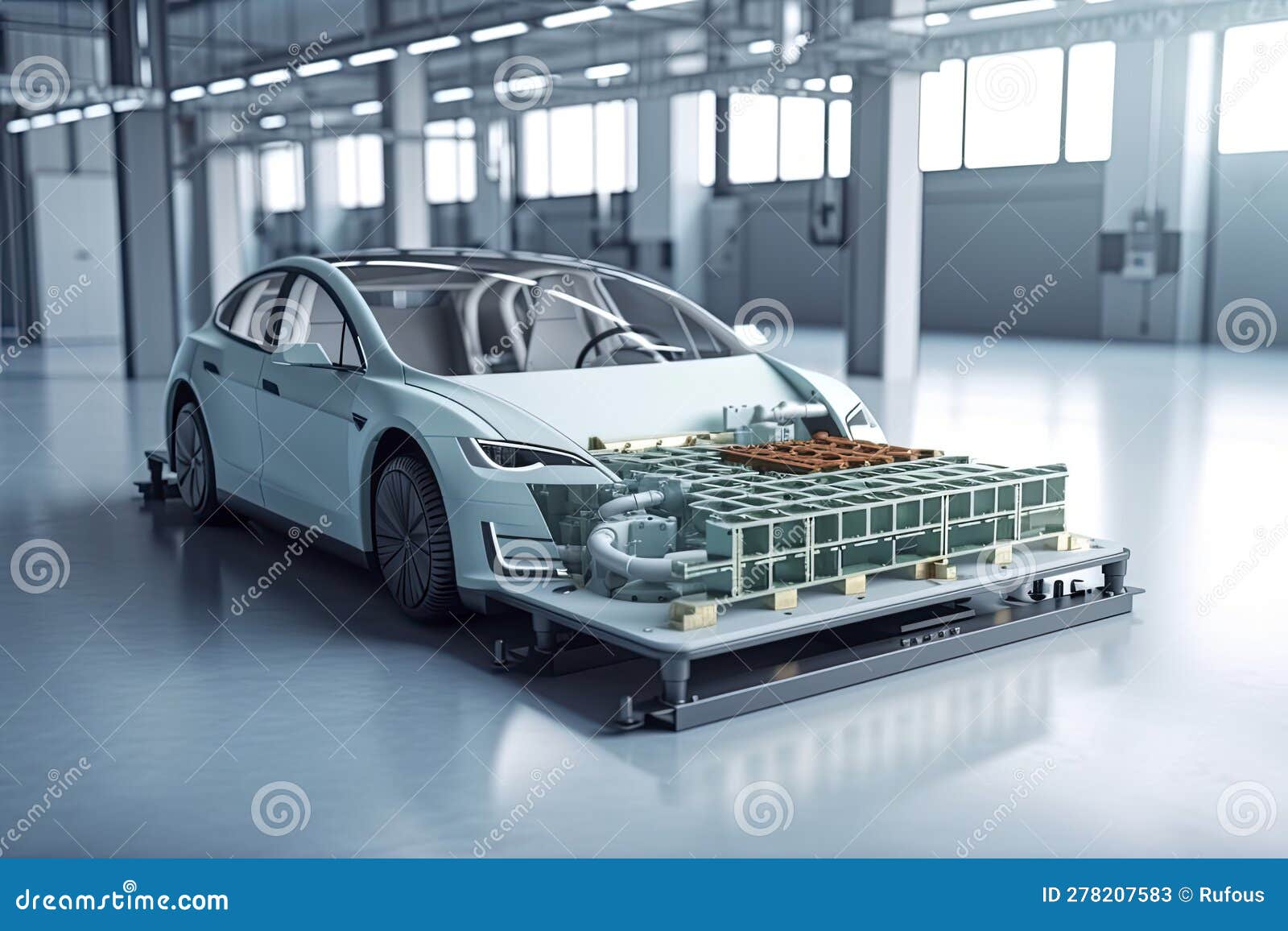 Electric Car Research and Development with 3d Rendering Ev Car with ...