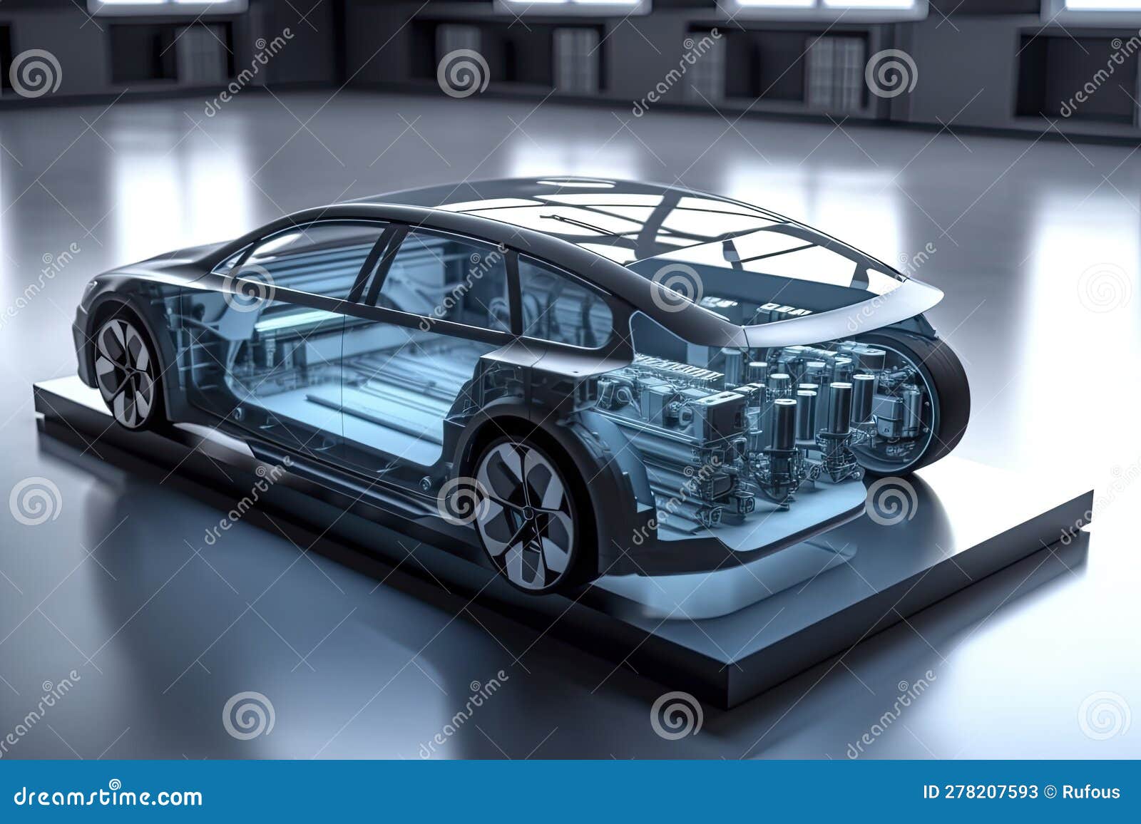 Electric Car Research and Development with 3d Rendering Ev Car with ...